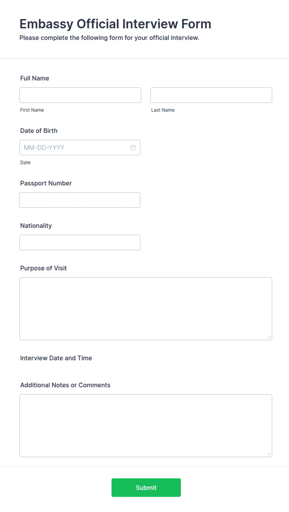 Embassy Official Interview Form Template | Jotform