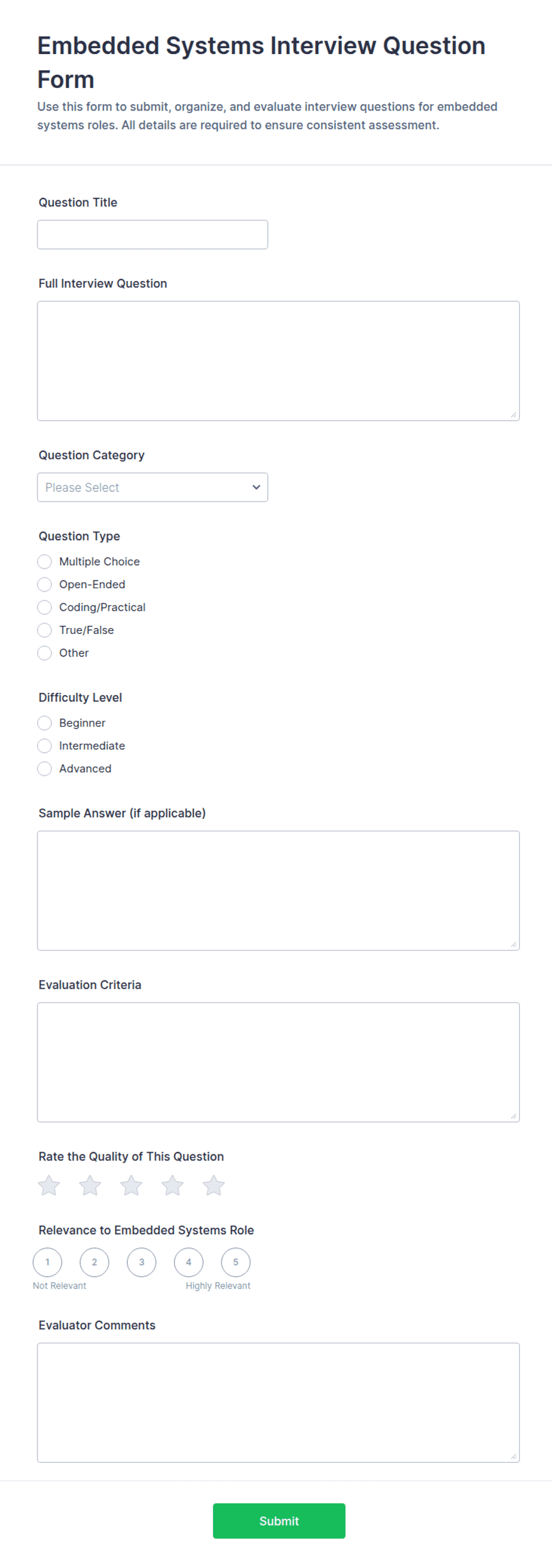 Embedded Systems Interview Question Form Template | Jotform