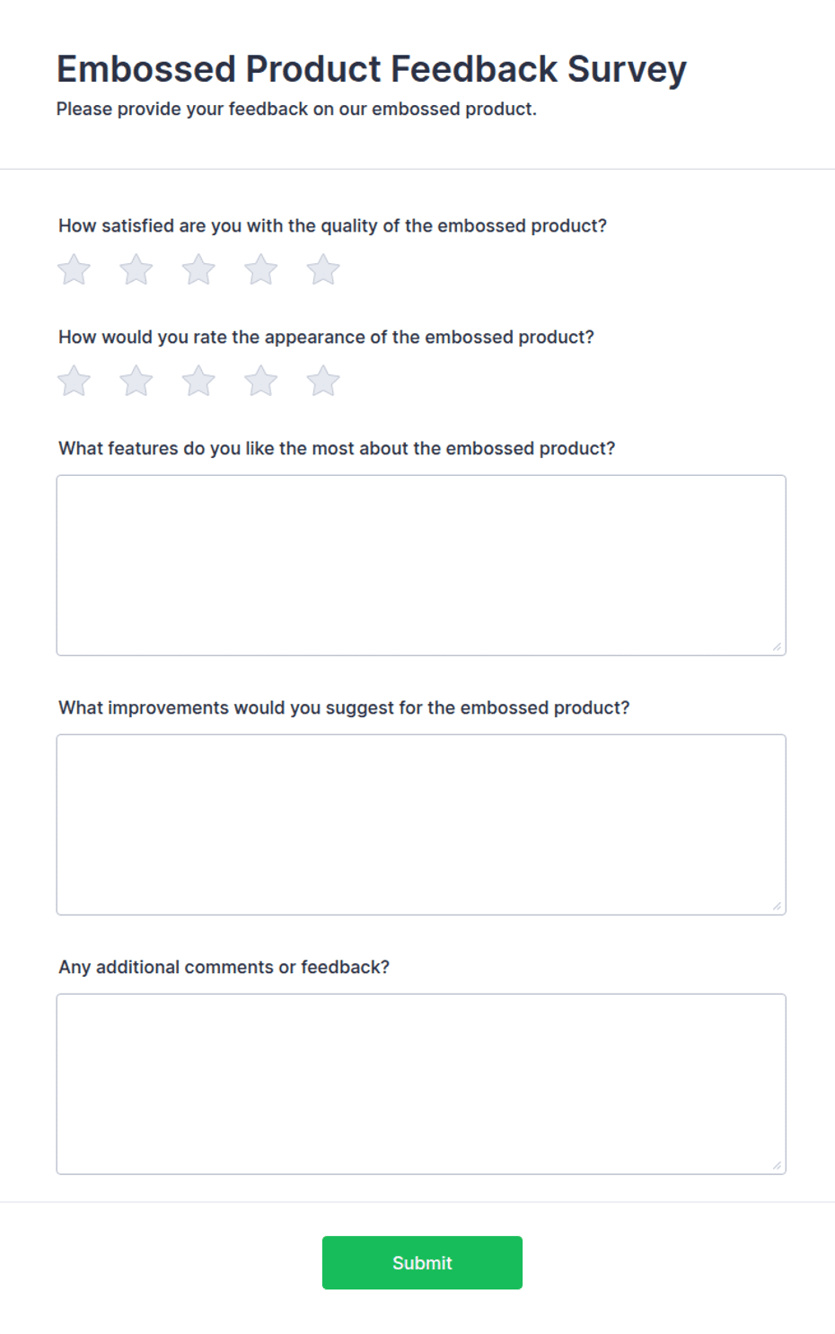 Embossed Product Feedback Survey Form Template | Jotform