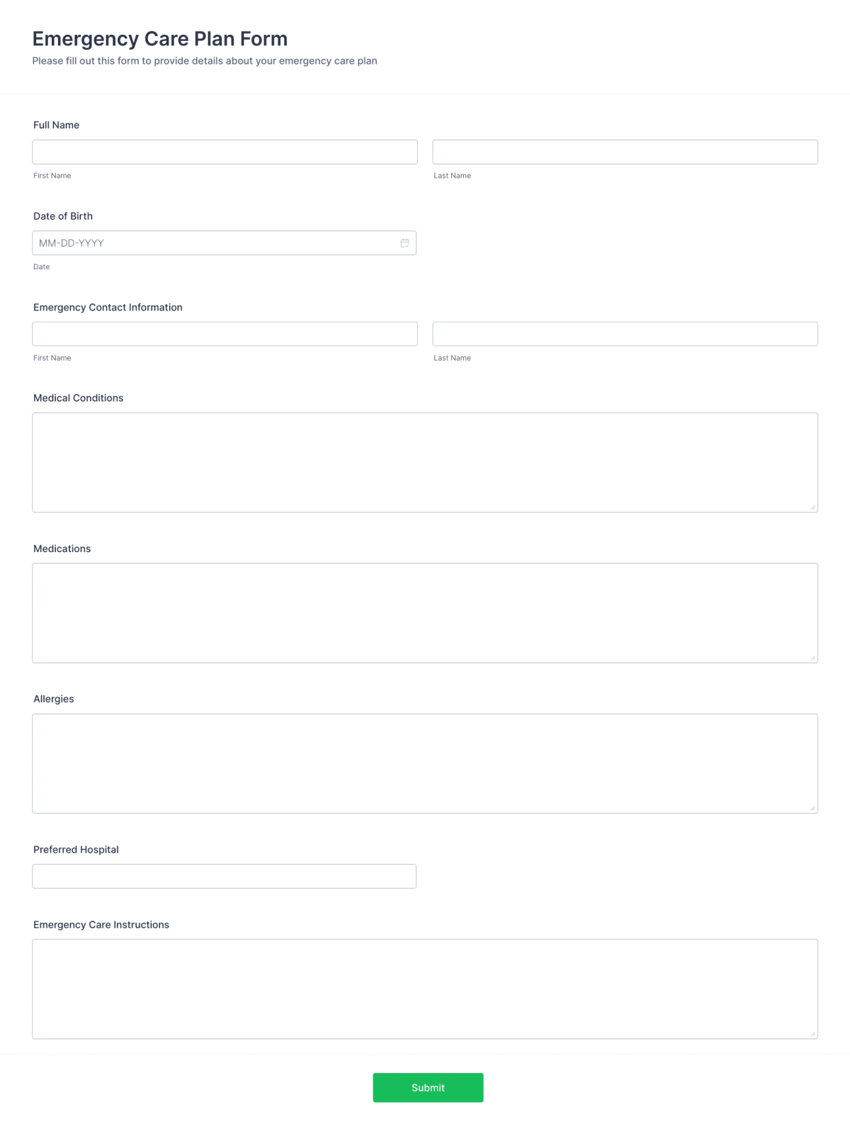 Emergency Care Plan Form Template | Jotform