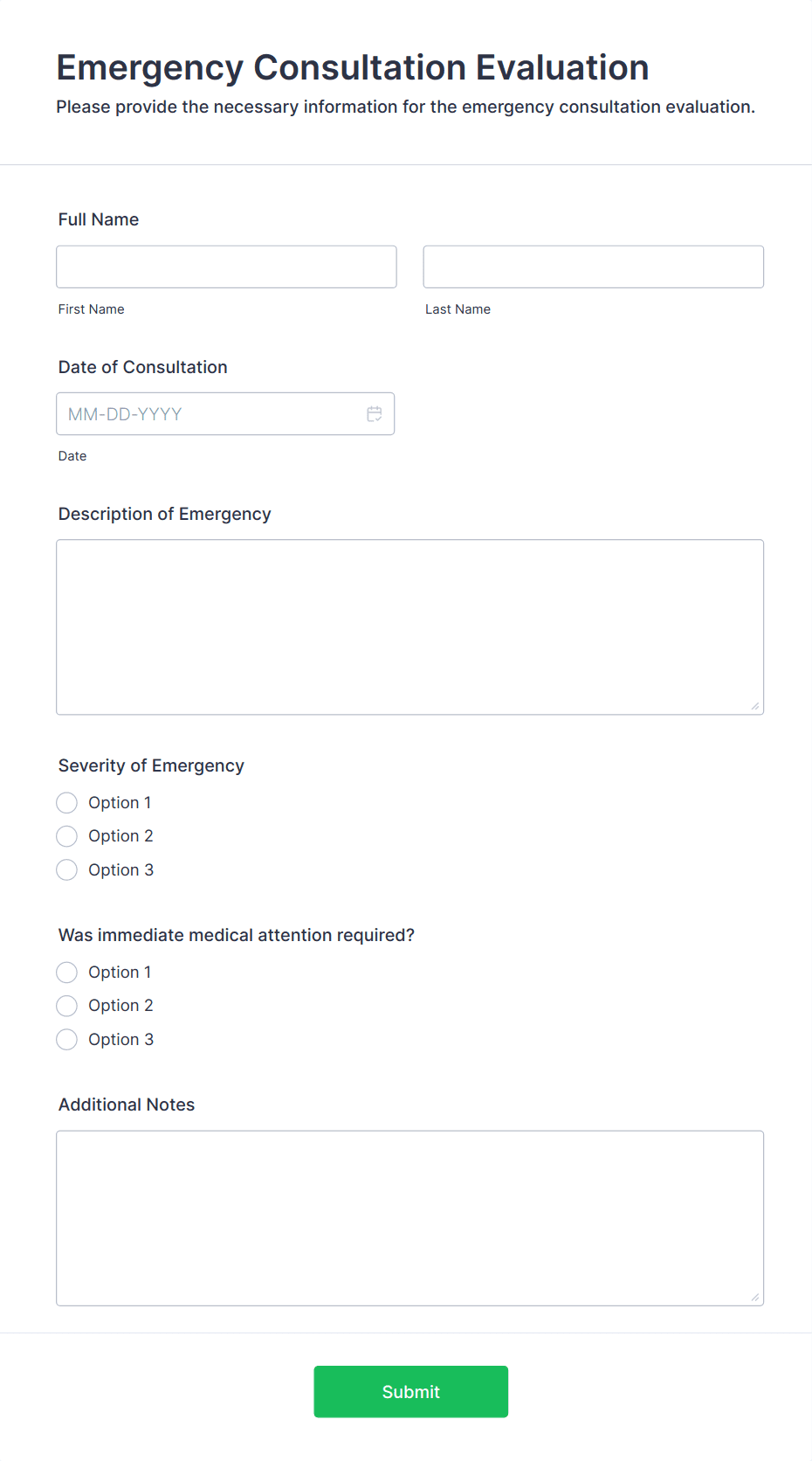 Emergency Consultation Evaluation Form Template | Jotform