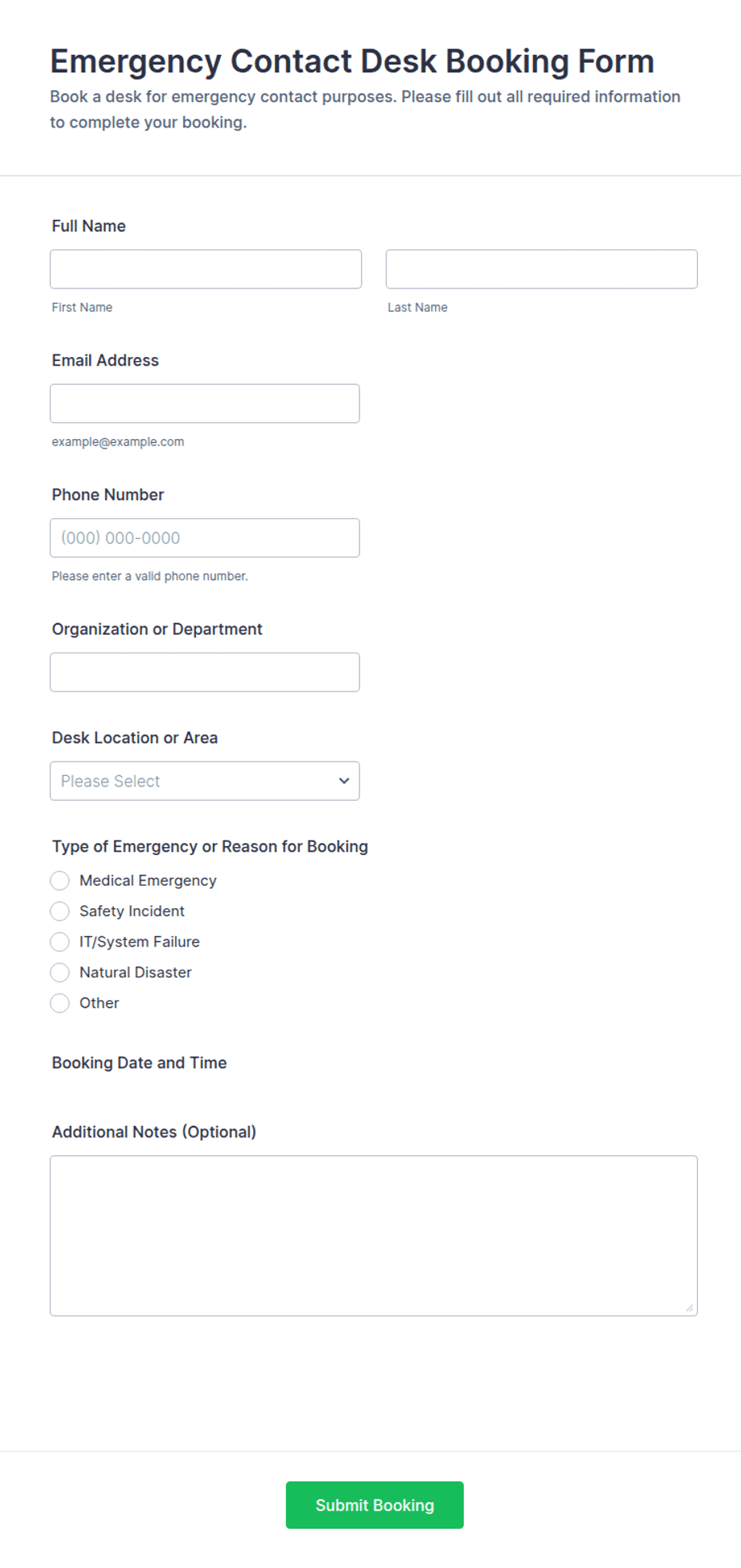 Emergency Contact Desk Booking Form Template | Jotform