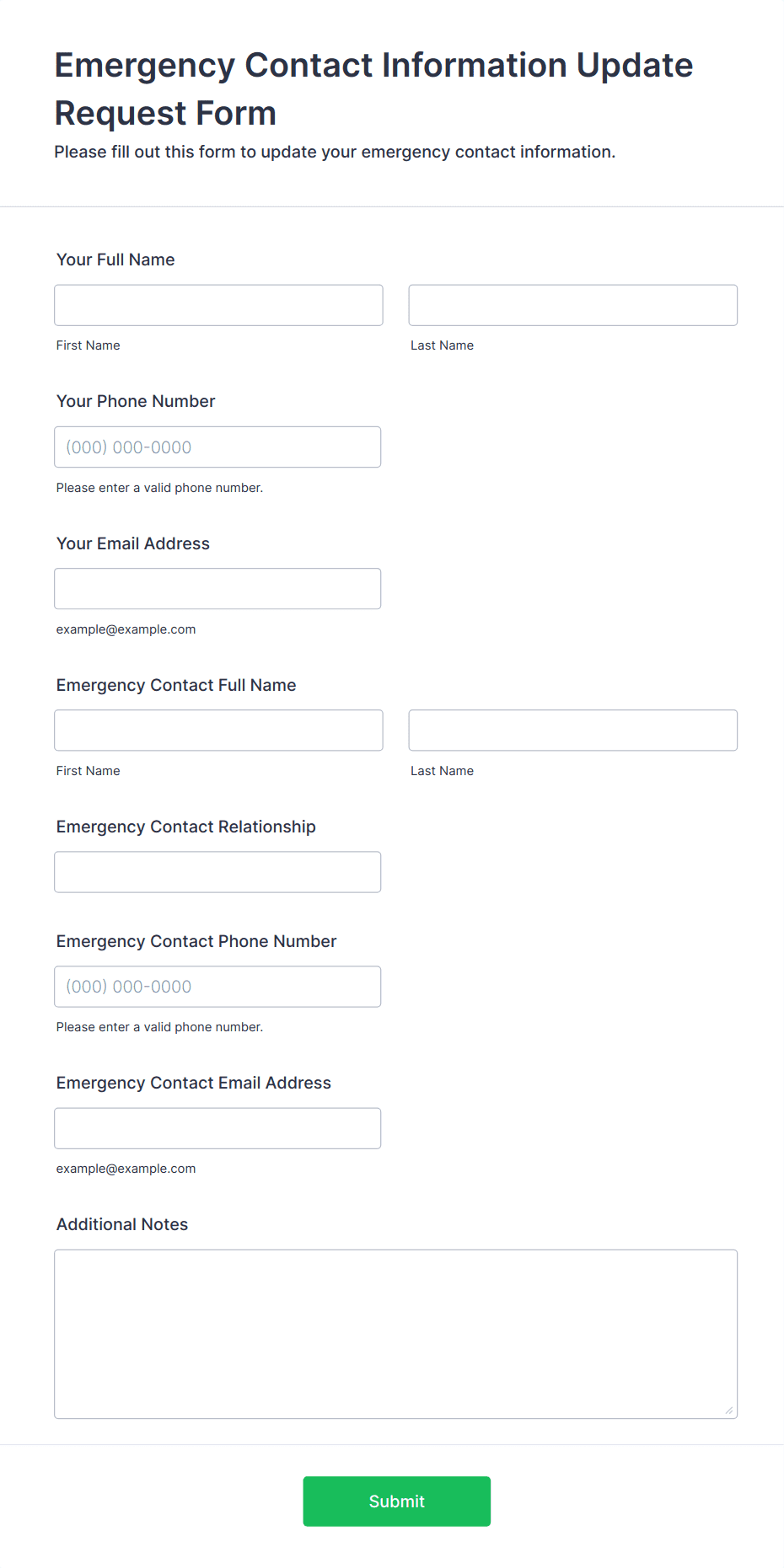 Emergency Contact Information Update Request Form Template | Jotform