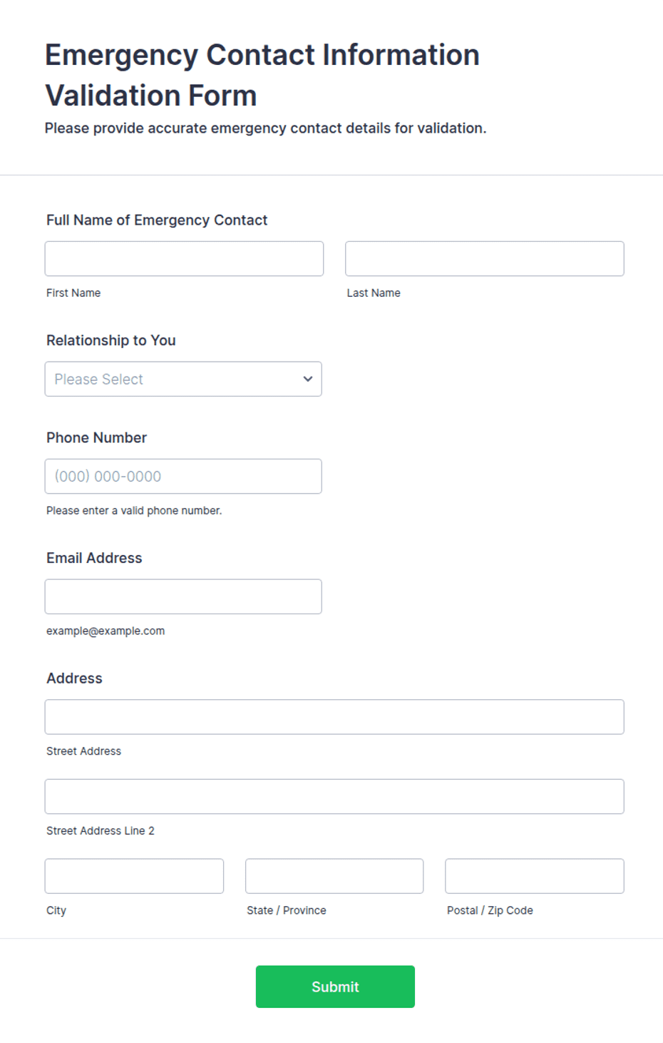 Emergency Contact Information Validation Form Template | Jotform