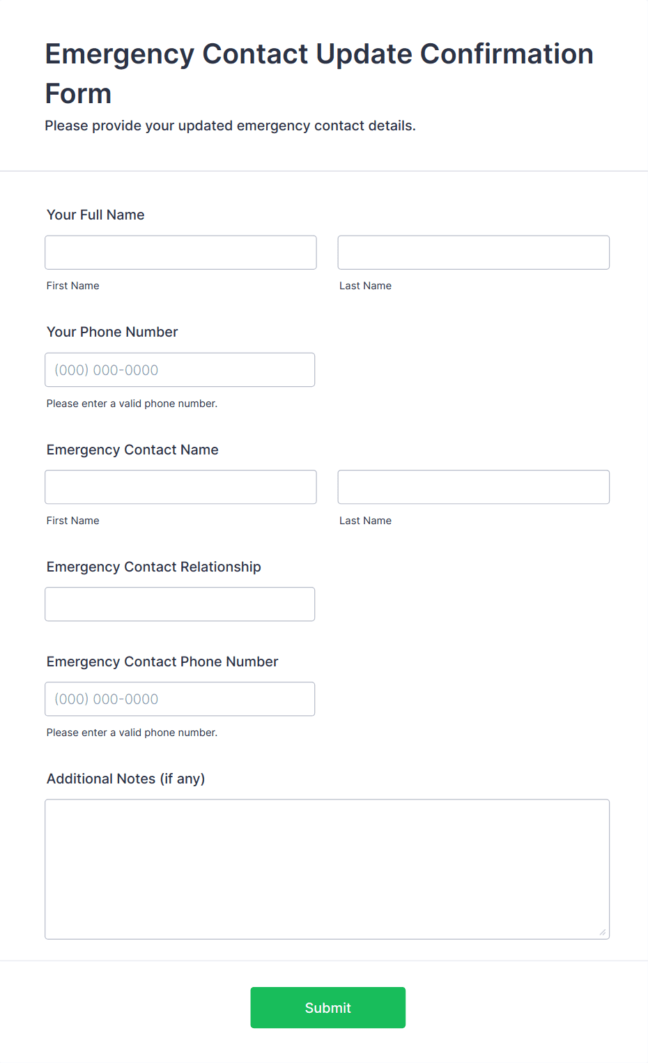 Emergency Contact Update Confirmation Form Template | Jotform