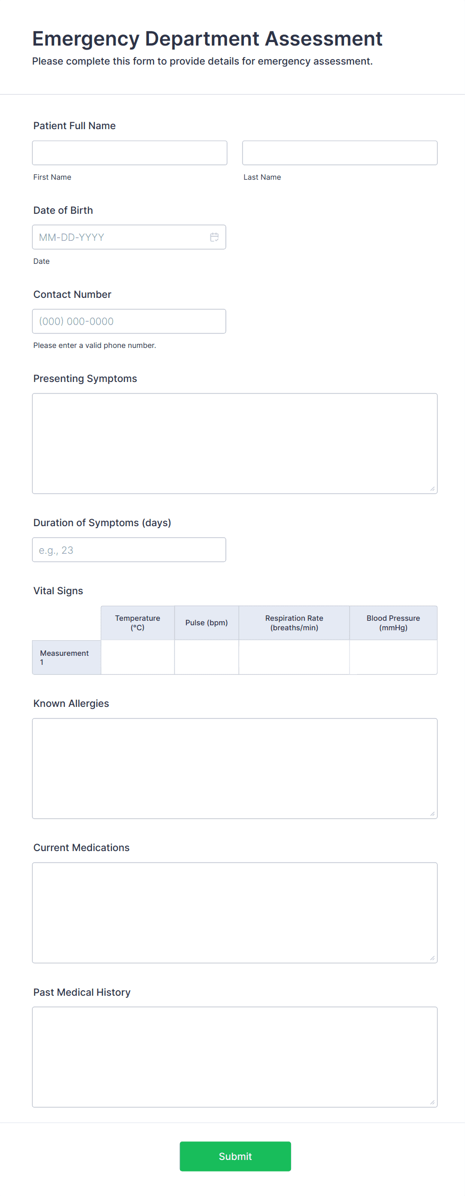 Emergency Department Assessment Form Template | Jotform