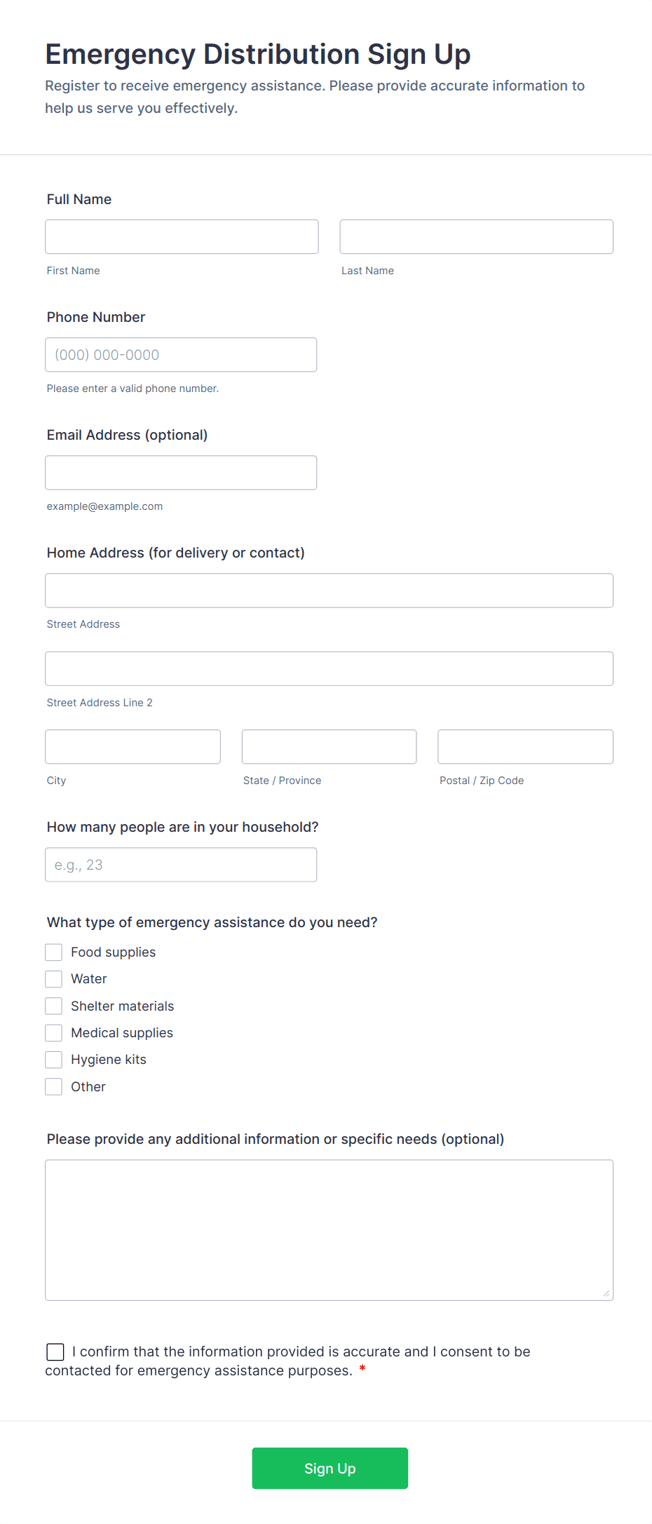 Emergency Distribution Sign Up Form Template | Jotform