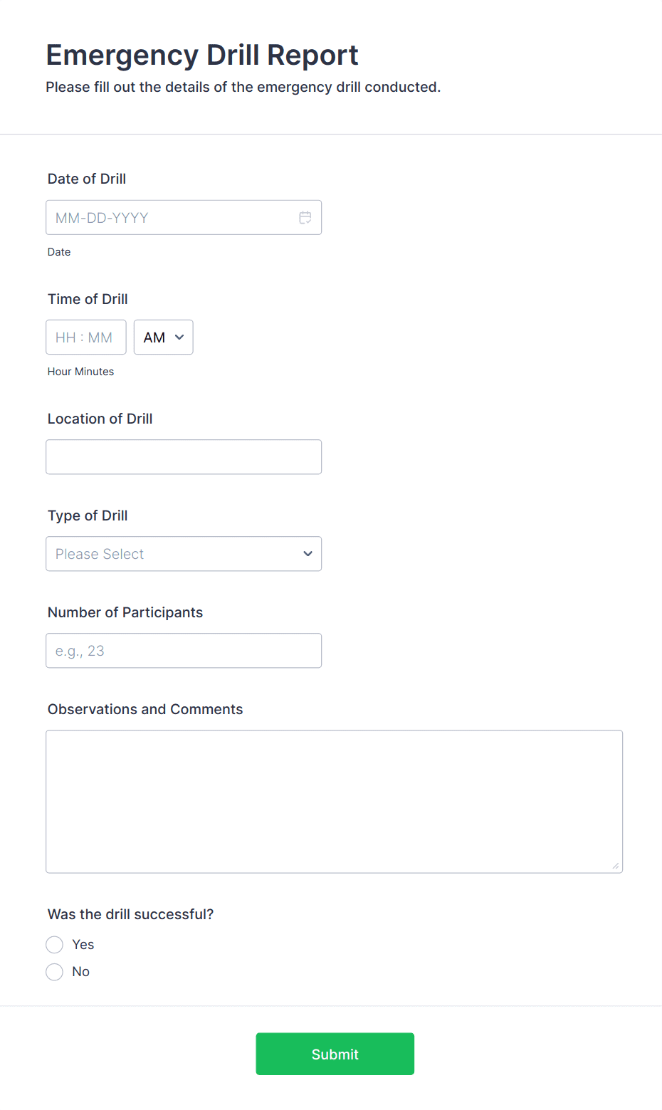 Emergency Drill Report Form Template | Jotform