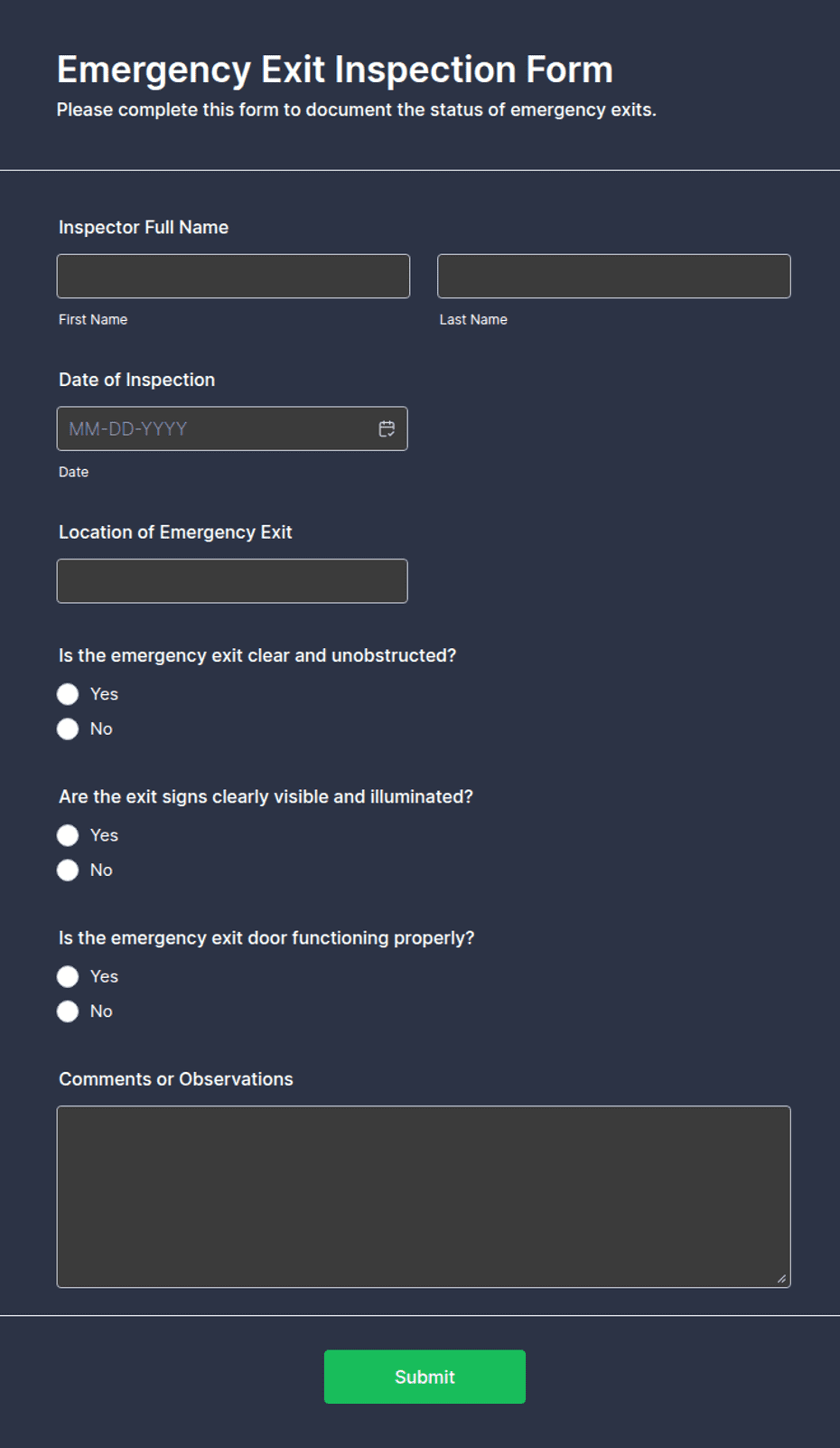 Emergency Exit Inspection Form Template | Jotform