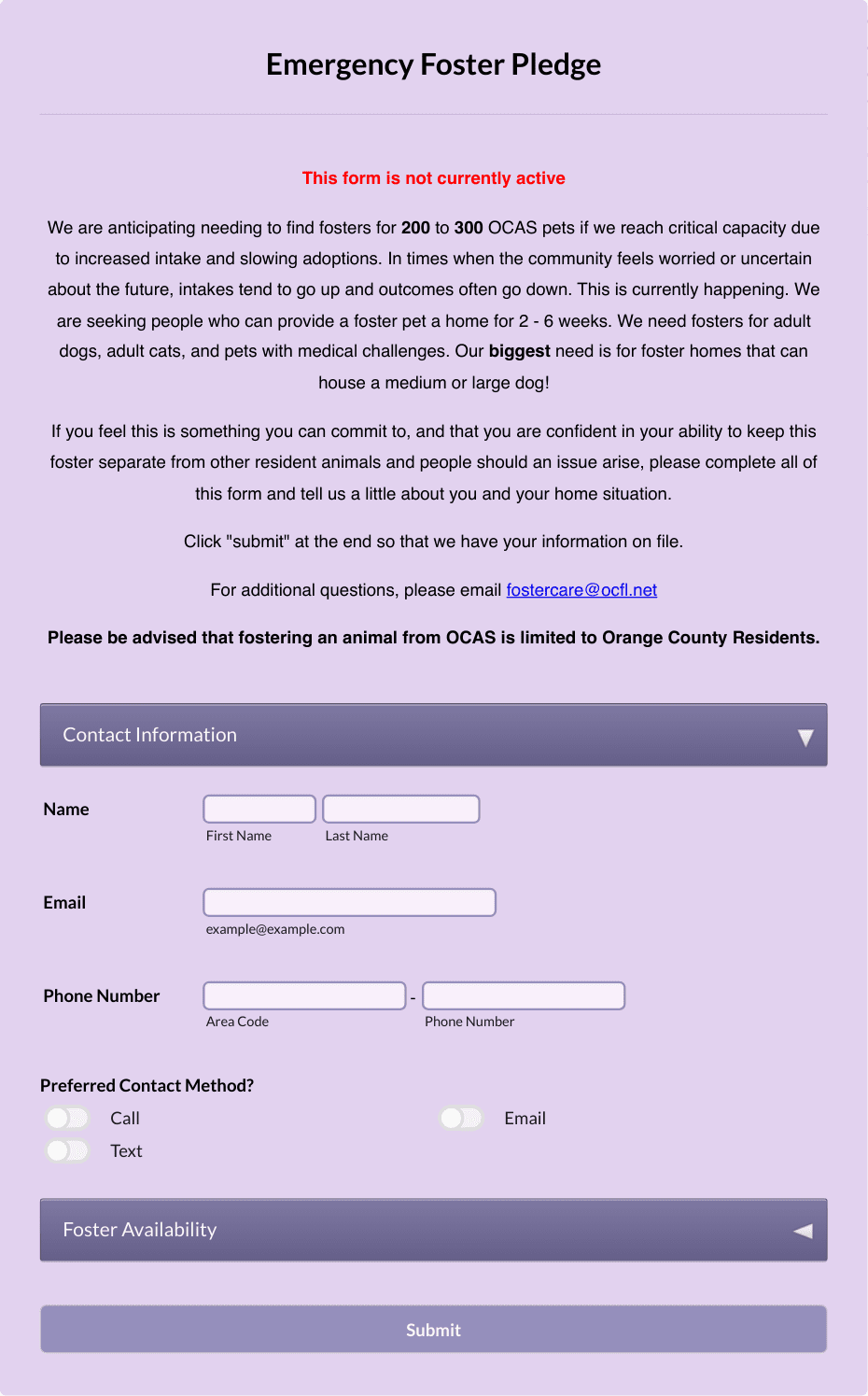 Emergency Foster Pledge Form Template | Jotform