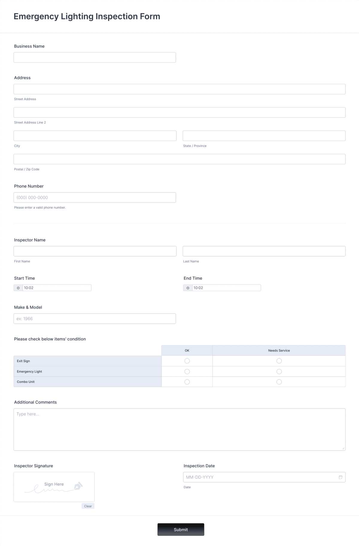 Emergency Lighting Inspection Form Template | Jotform