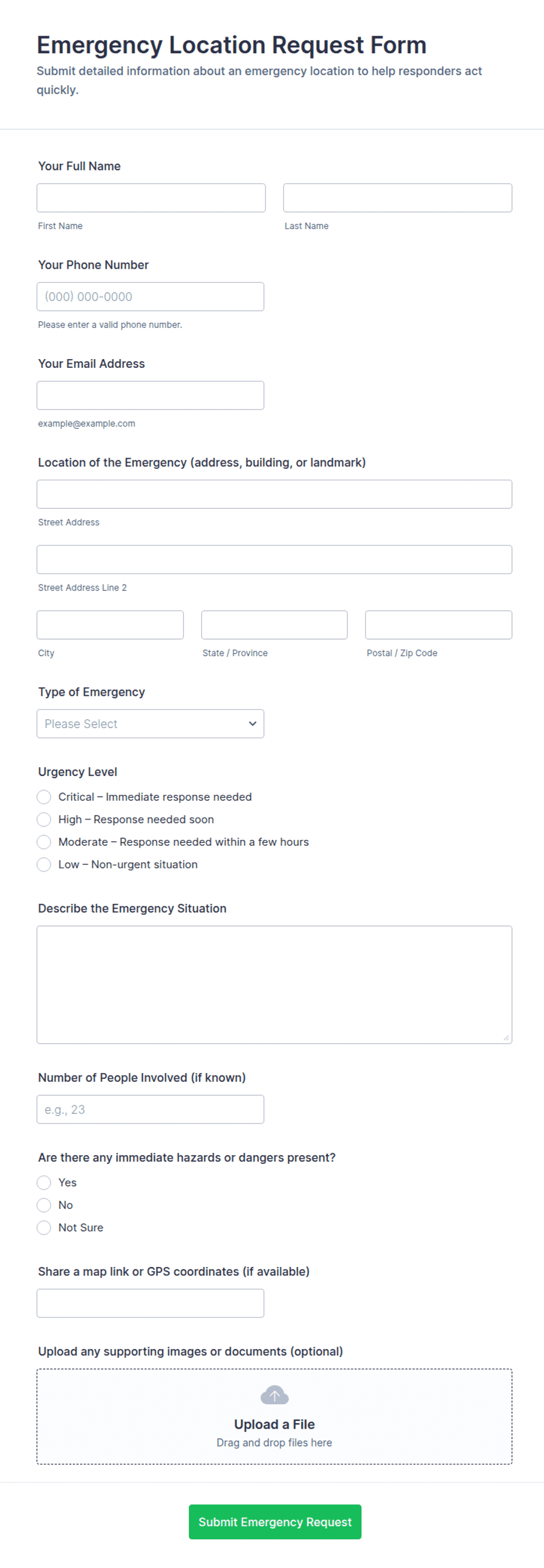 Emergency Location Request Form Template | Jotform