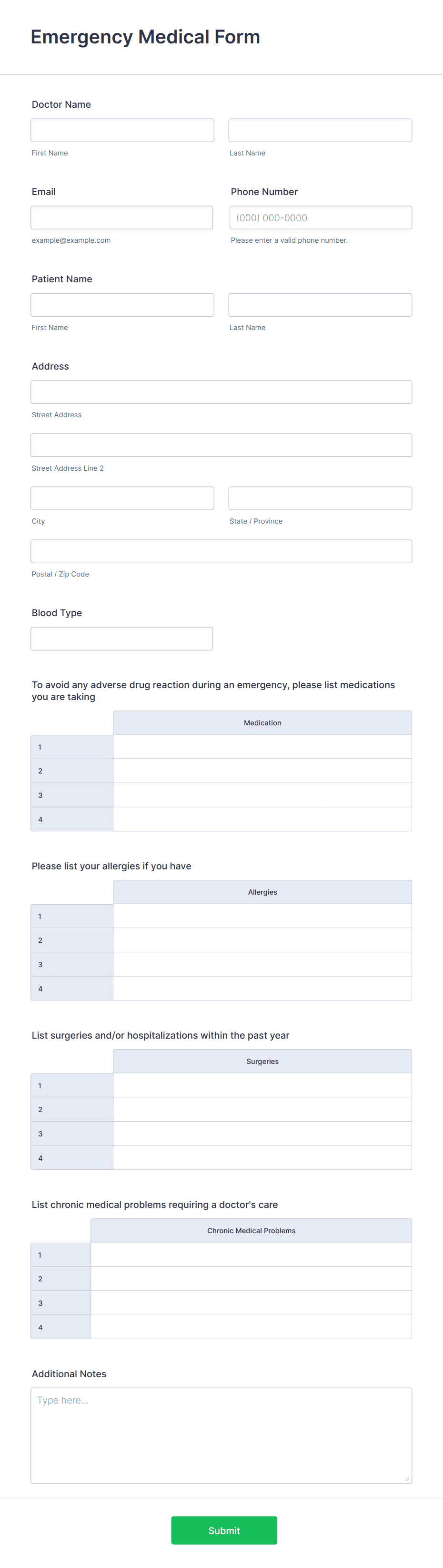 Emergency Medical Form Template | Jotform