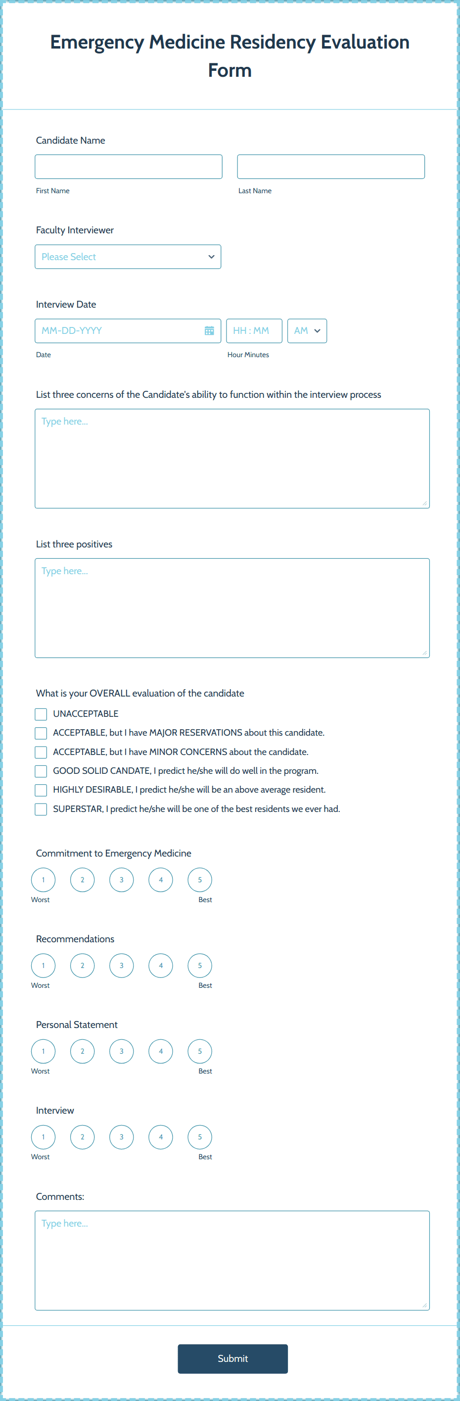 Emergency Medicine Residency Evaluation Form Template | Jotform