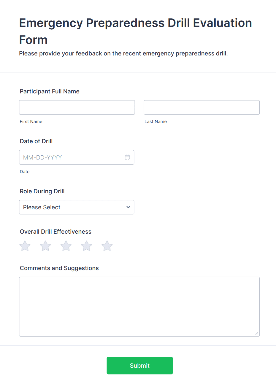 Emergency Preparedness Drill Evaluation Form Template | Jotform