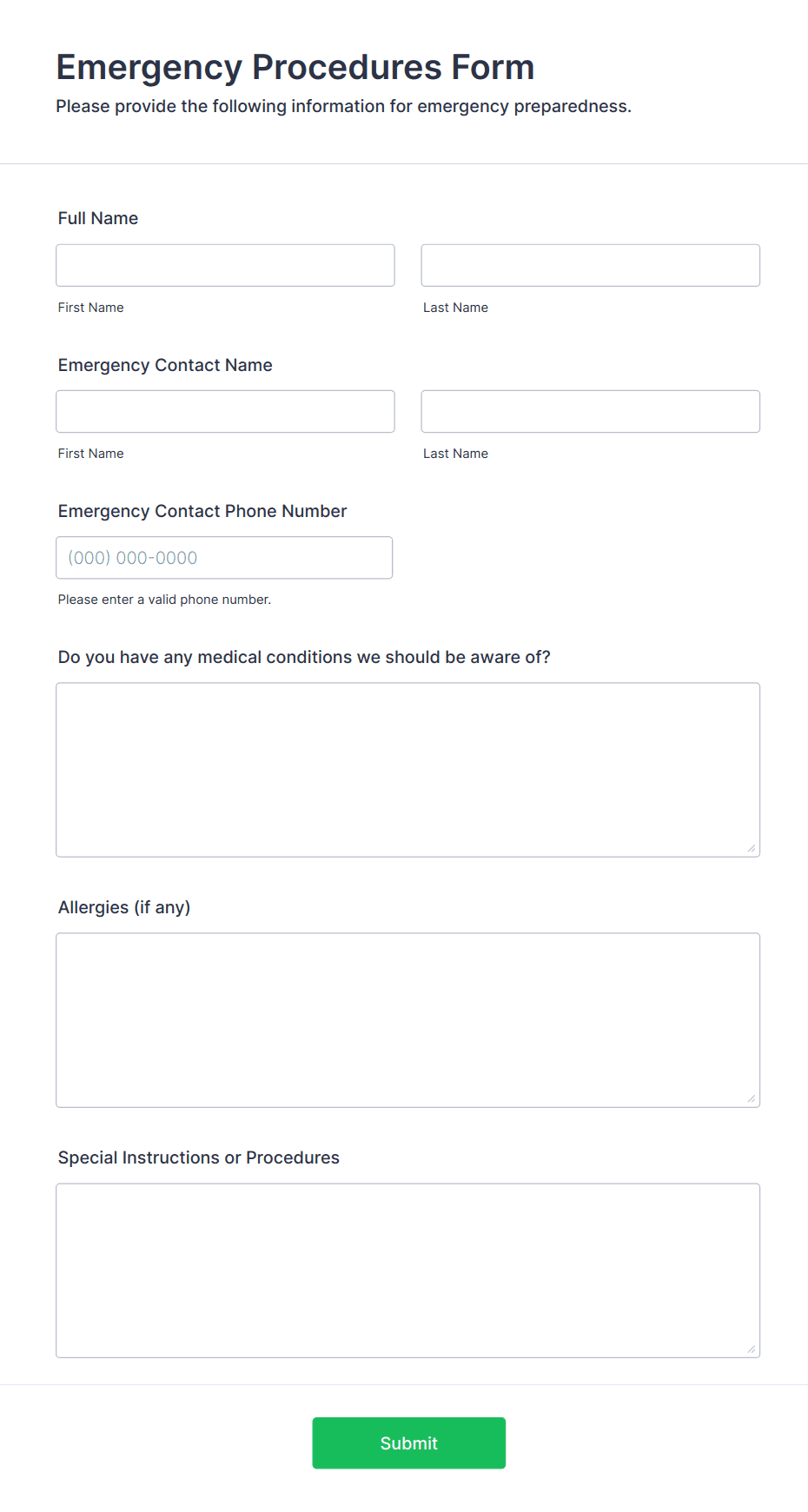 Emergency Procedures Form Template | Jotform