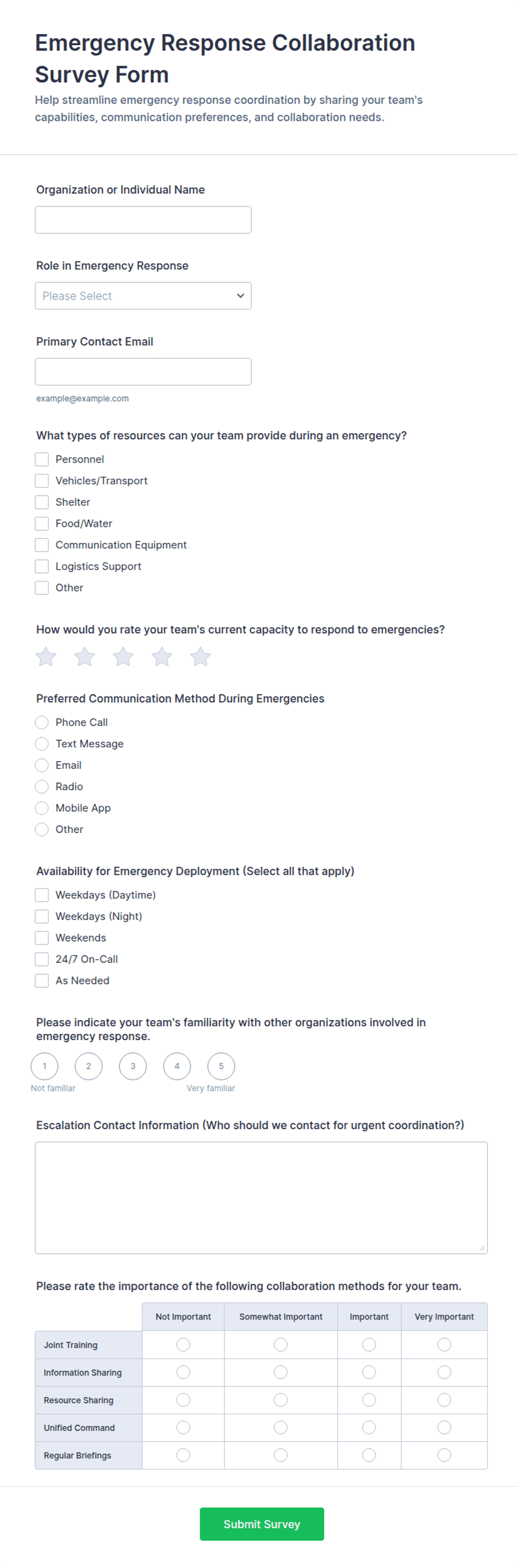 Emergency Response Collaboration Survey Form Template | Jotform
