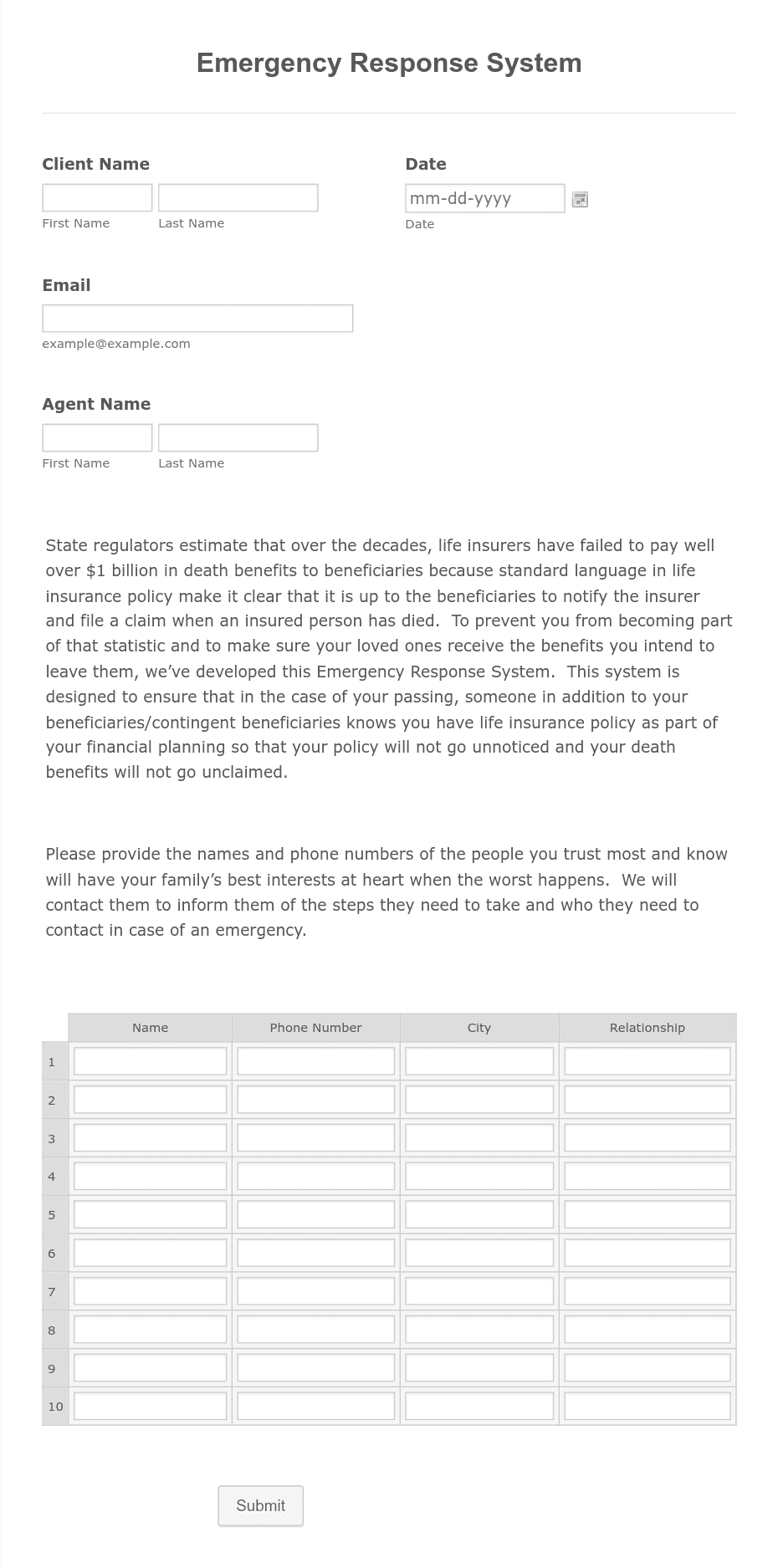 Emergency Response Contact List Form Template | Jotform