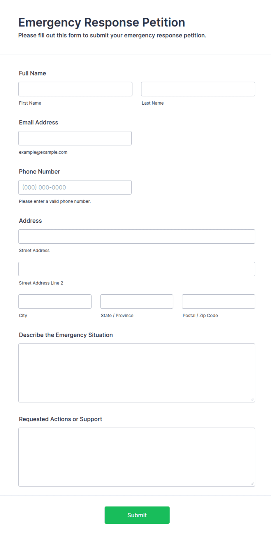 Emergency Response Petition Form Template | Jotform