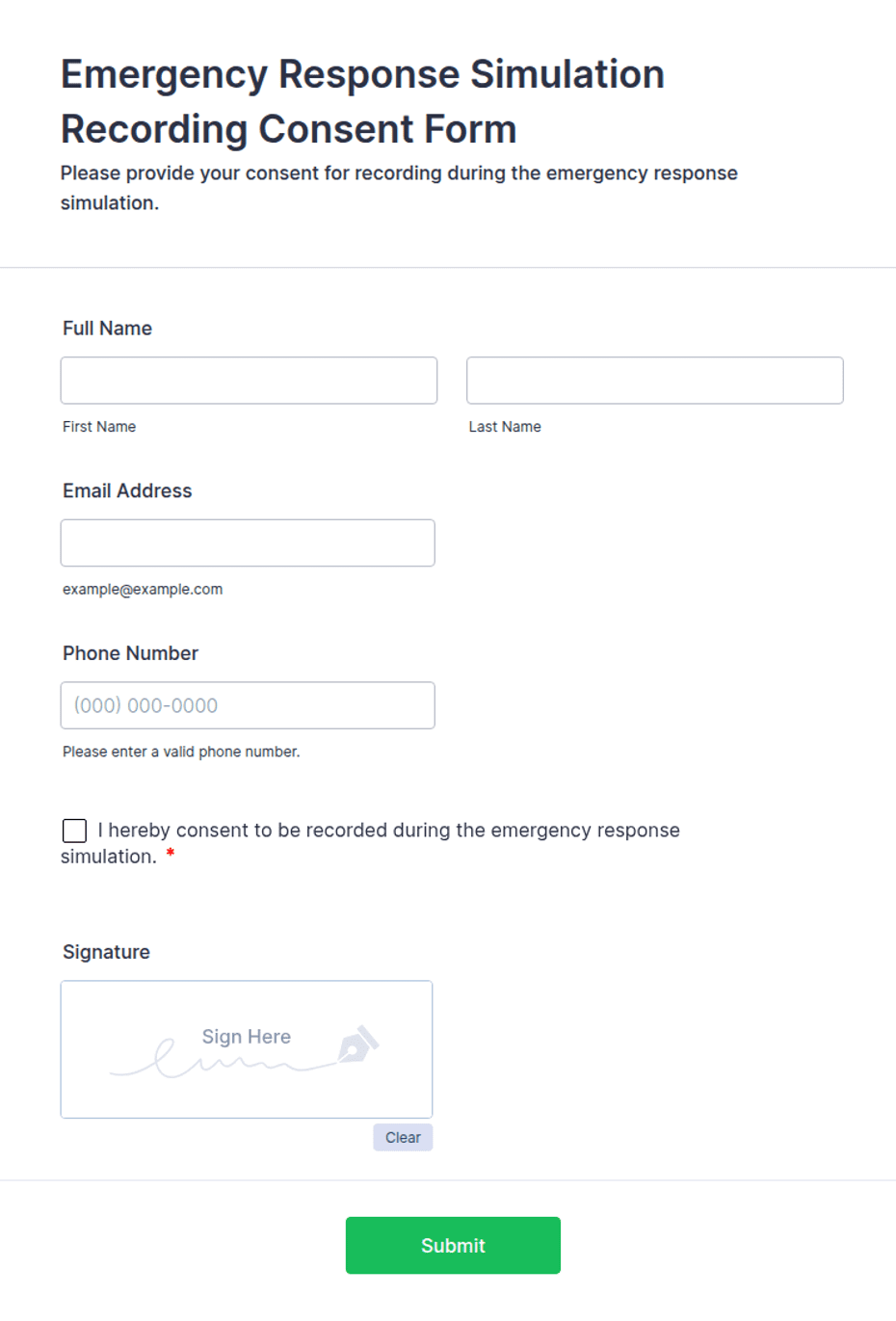 Emergency Response Simulation Recording Consent Form Template | Jotform