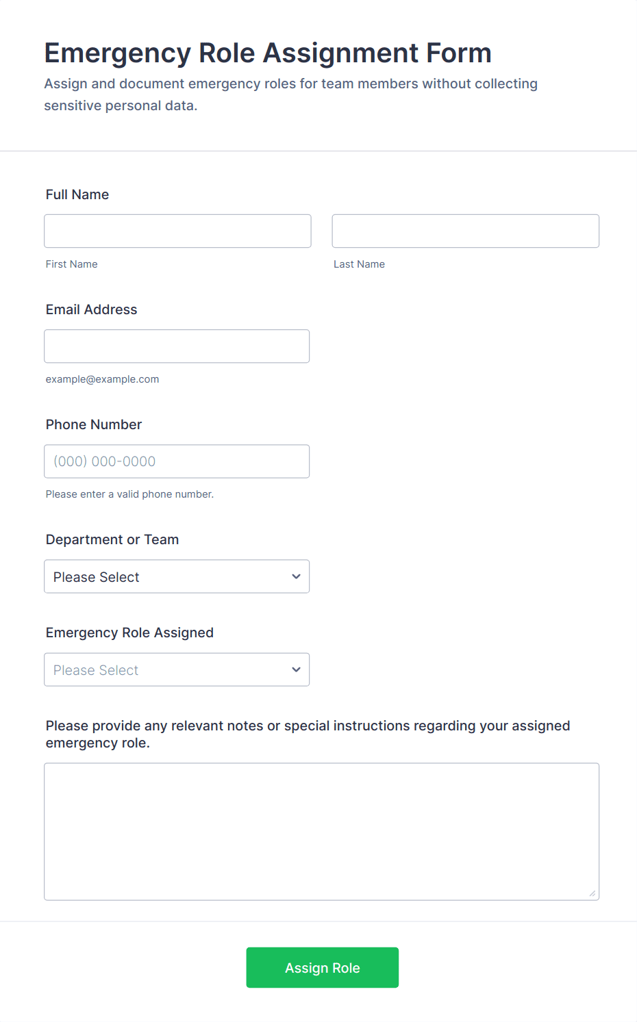 Emergency Role Assignment Form Template | Jotform