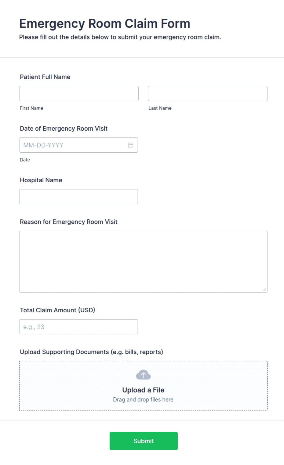 Emergency Room Claim Form Template | Jotform
