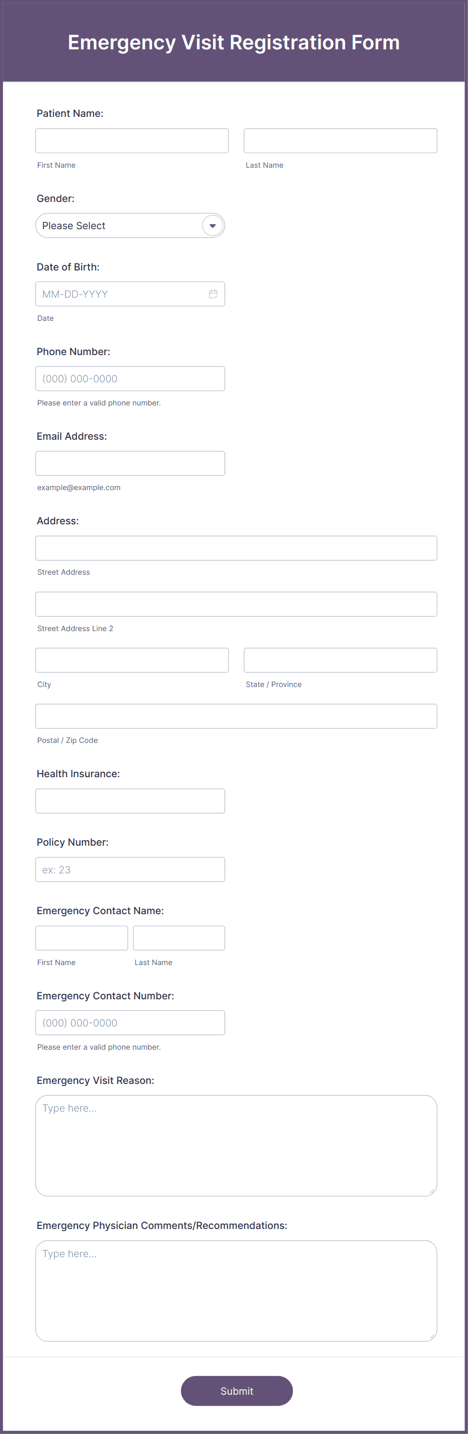 Emergency Visit Registration Form Template | Jotform