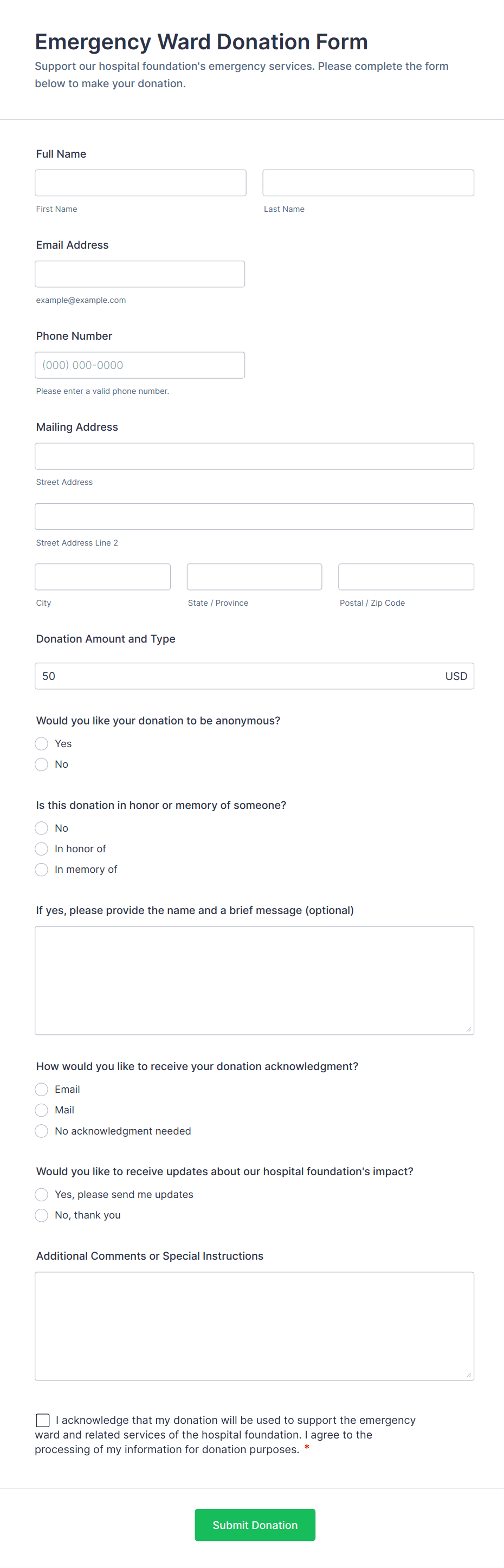 Emergency Ward Donation Form Form Template | Jotform