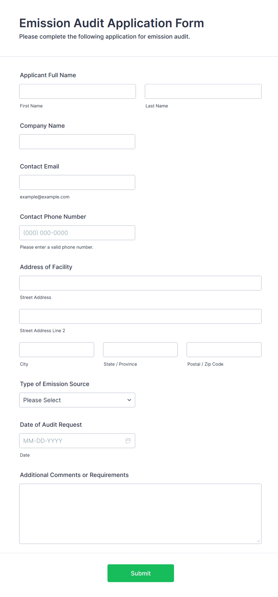 Emission Audit Application Form Template | Jotform