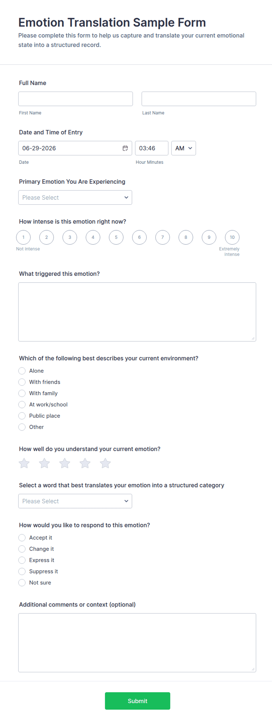 Emotion Translation Sample Form Template | Jotform