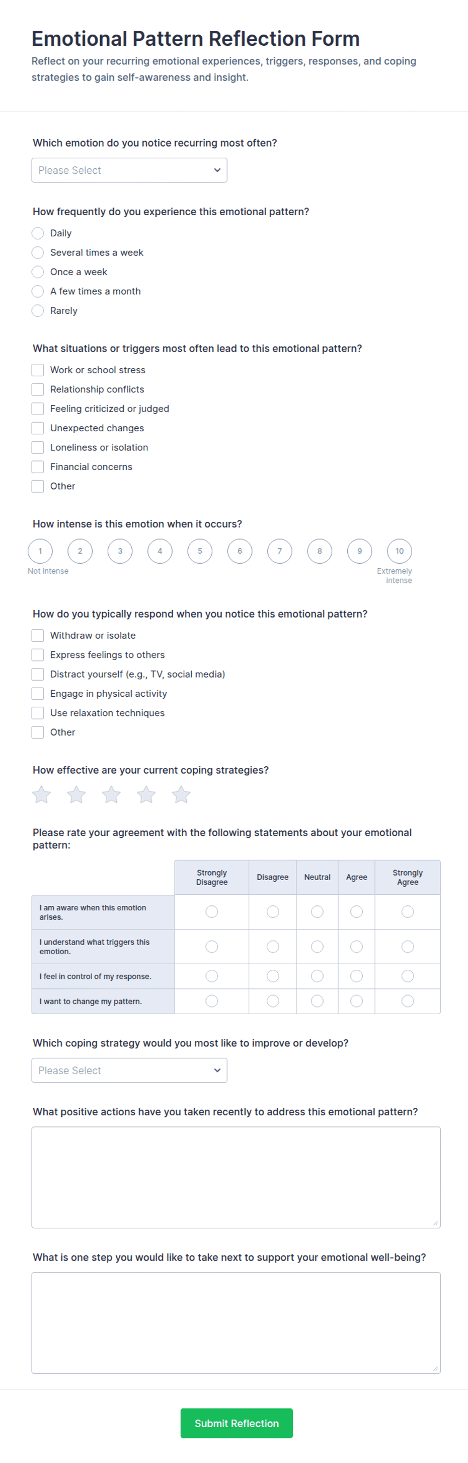 Emotional Pattern Reflection Form Template | Jotform