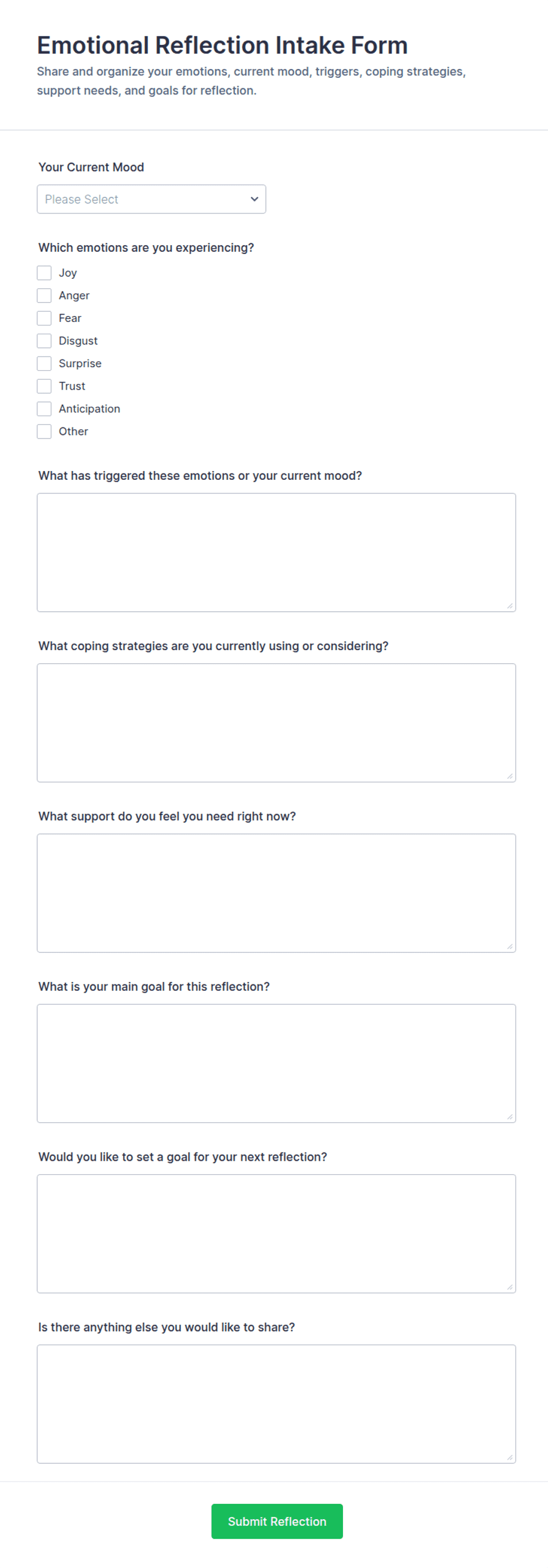 Emotional Reflection Intake Form Template | Jotform