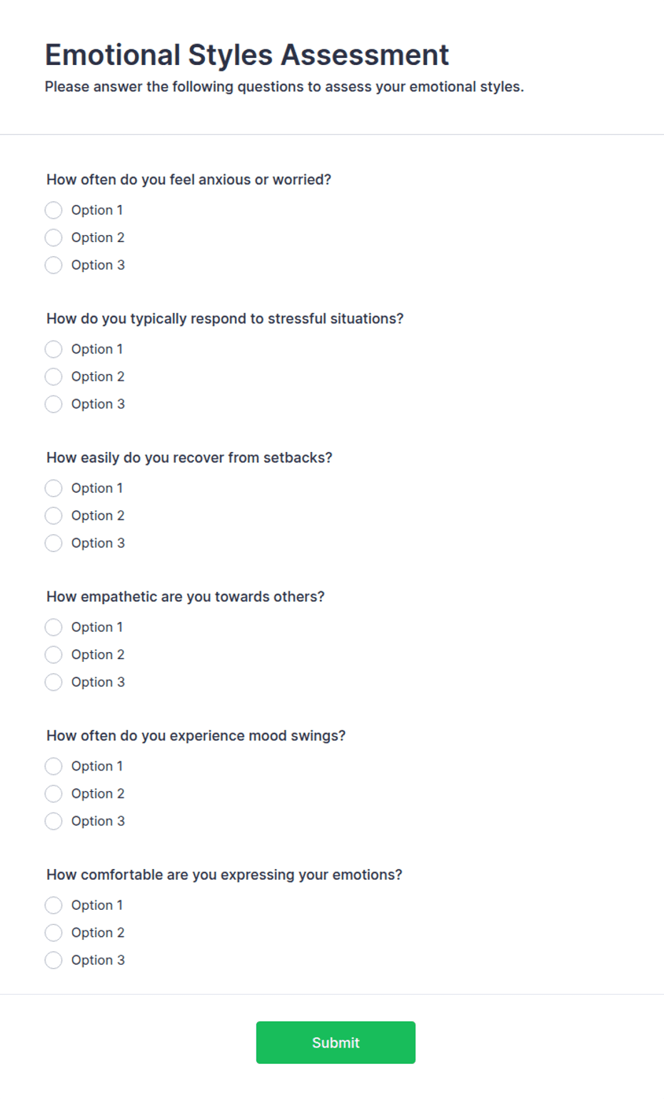 Emotional Styles Assessment Form Template | Jotform