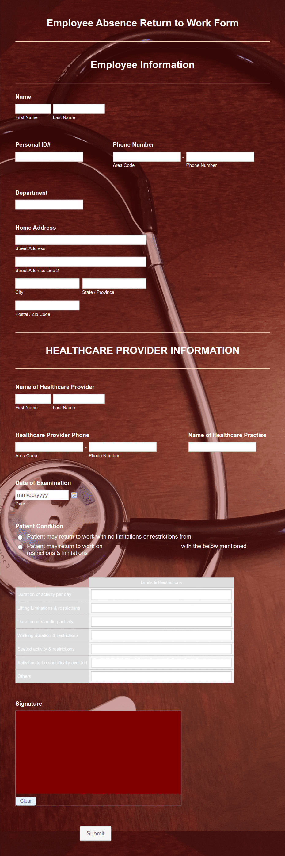 Employee Absence Return to Work Form Template | Jotform