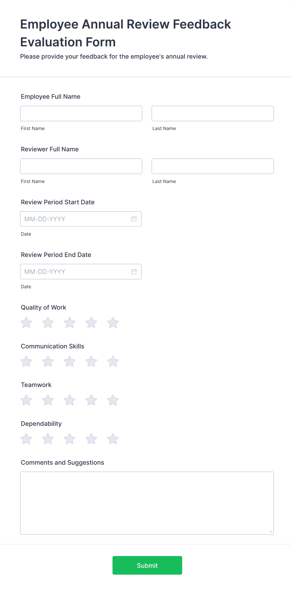Employee Annual Review Feedback Evaluation Form Template | Jotform