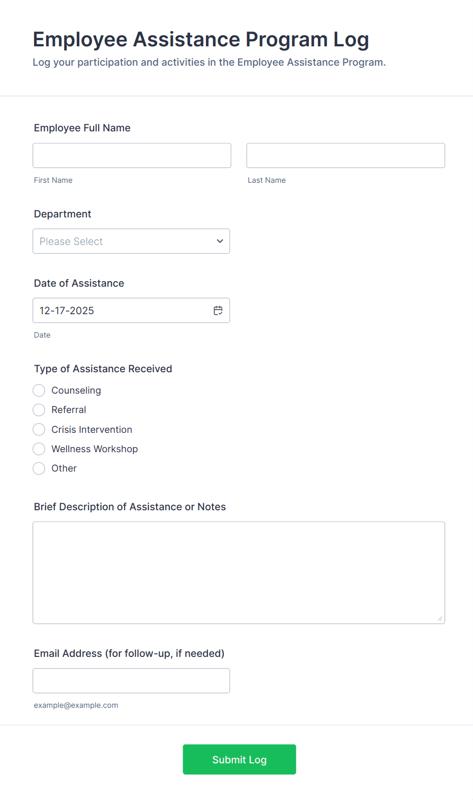 Employee Assistance Program Log Form Template | Jotform