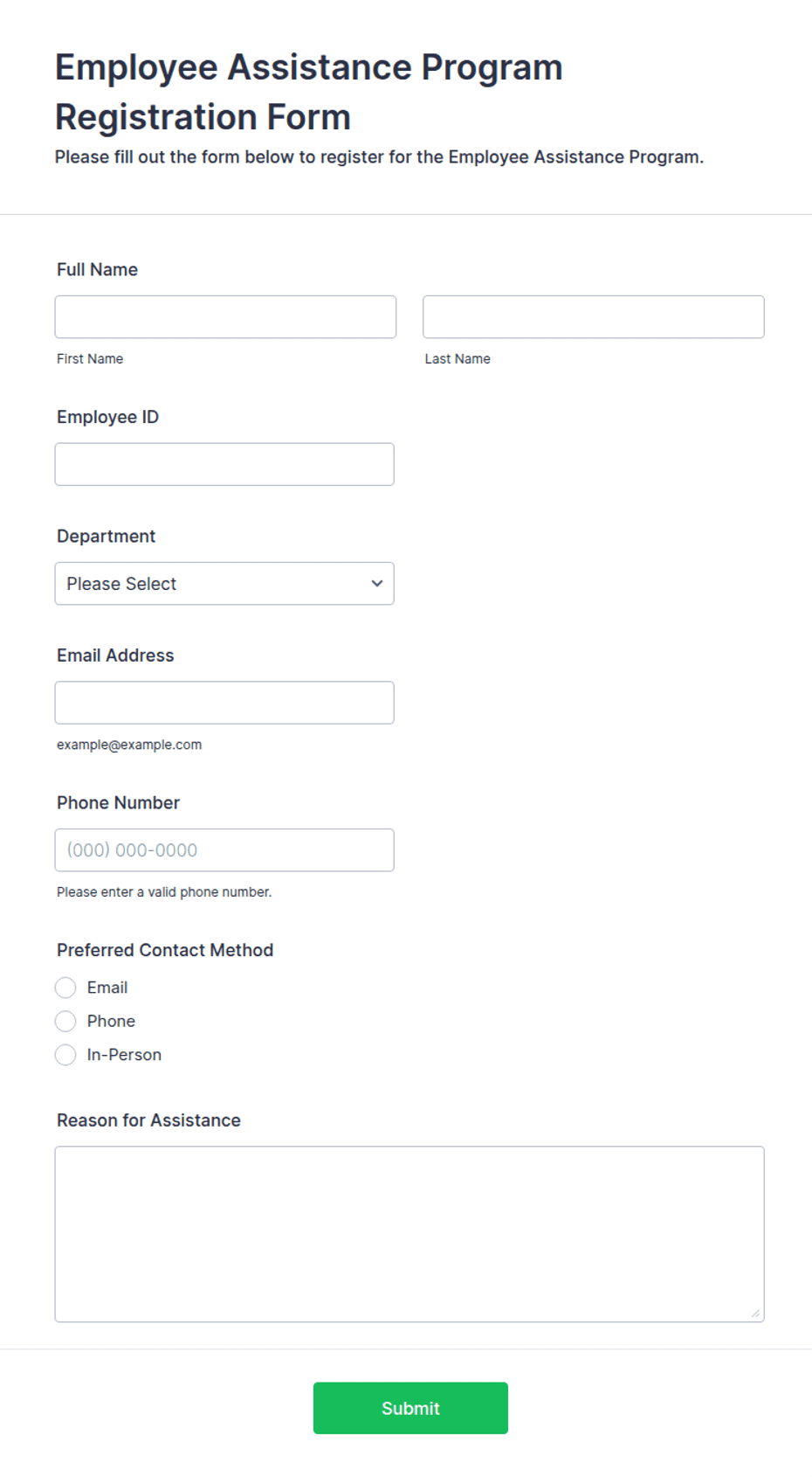 Employee Assistance Program Registration Form Template | Jotform