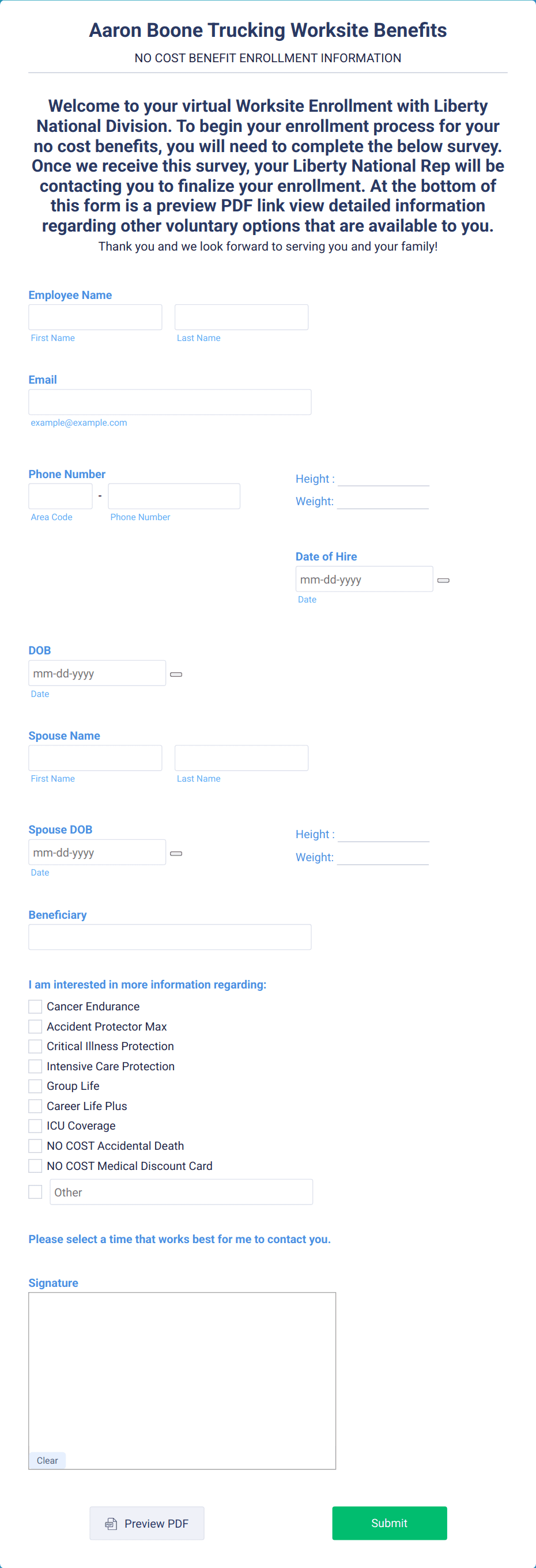 Employee Benefit Enrollment Form Template | Jotform