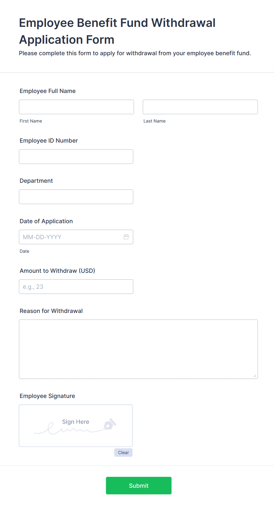 Employee Benefit Fund Withdrawal Application Form Template | Jotform