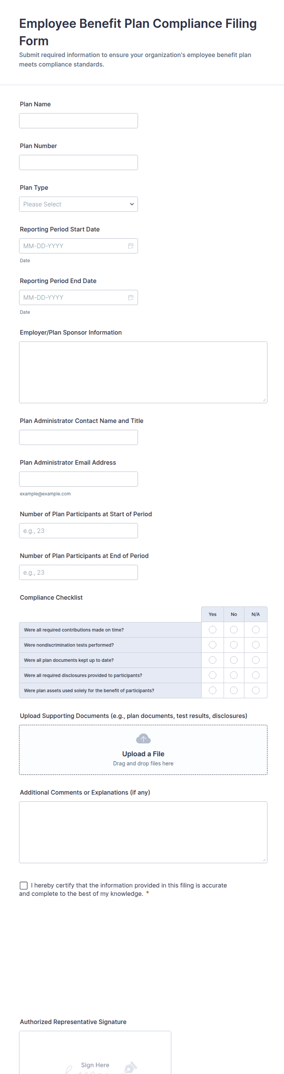 Employee Benefit Plan Compliance Filing Form Template | Jotform