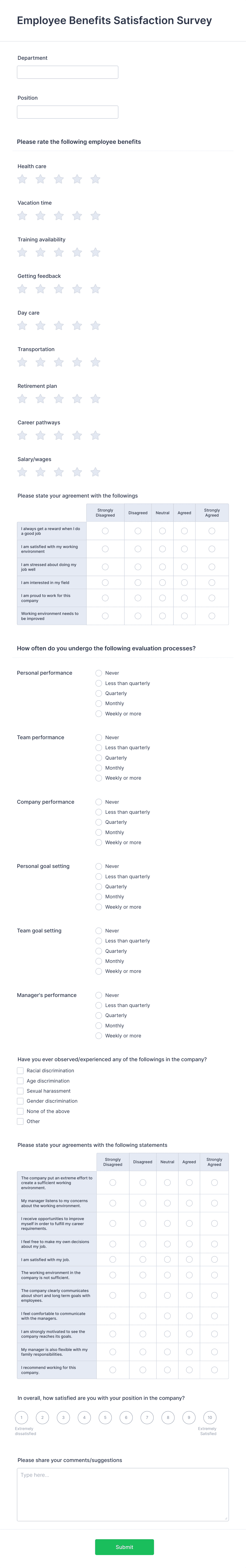 Employee Benefits Satisfaction Survey Form Template | Jotform