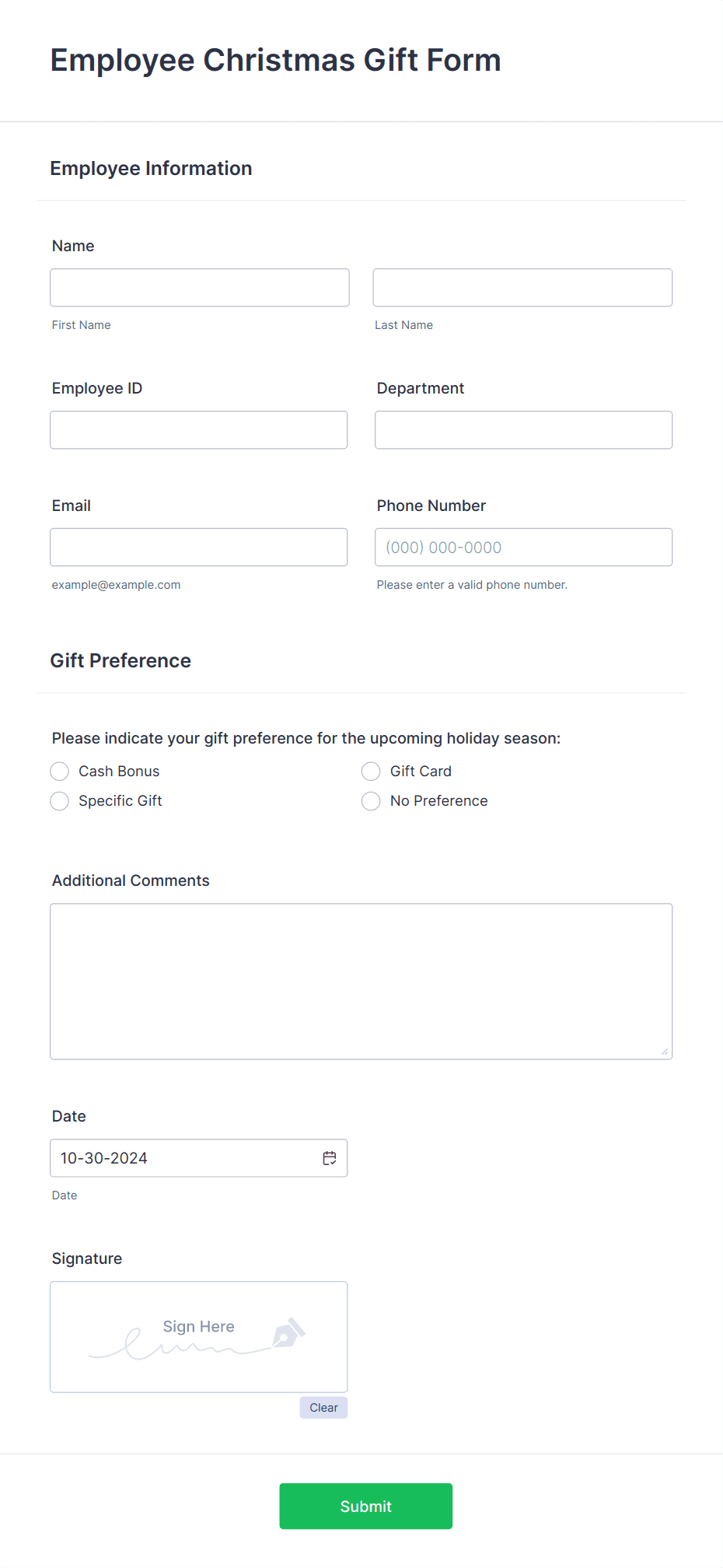 Employee Christmas Gift Form Template | Jotform