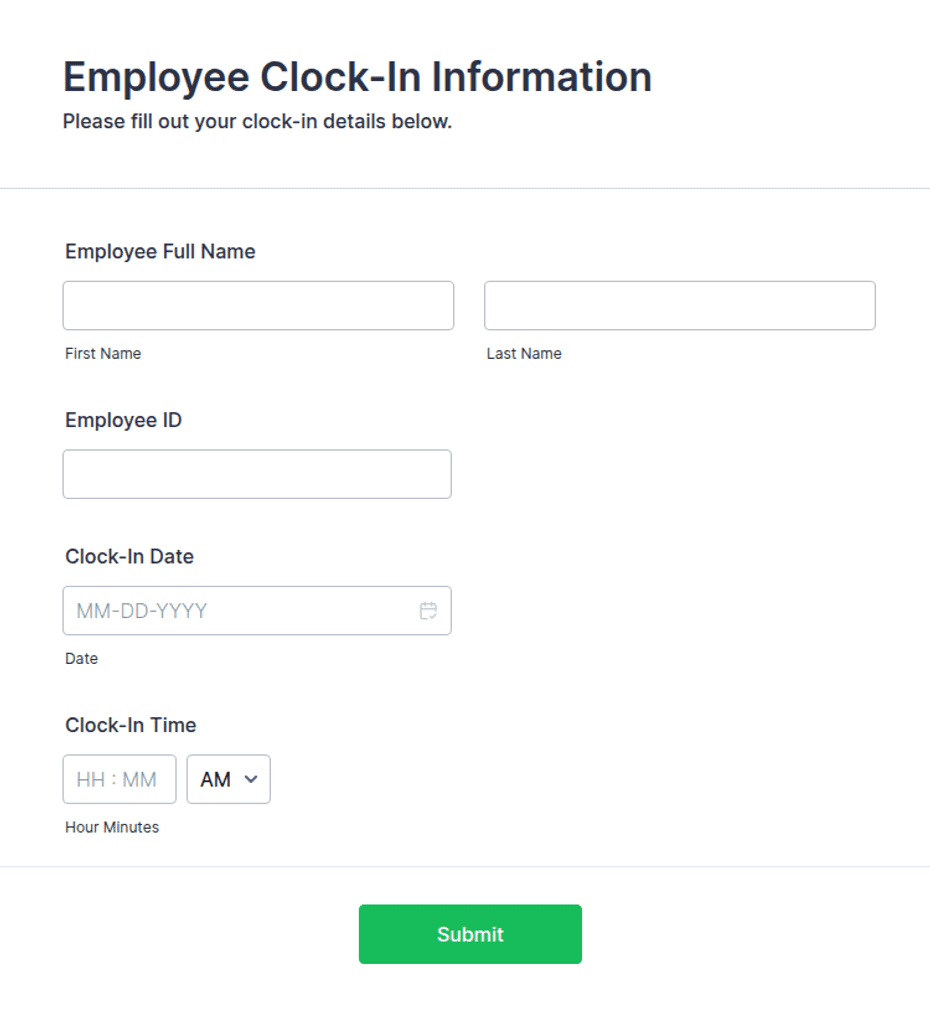 Employee Clock-In Form Template | Jotform