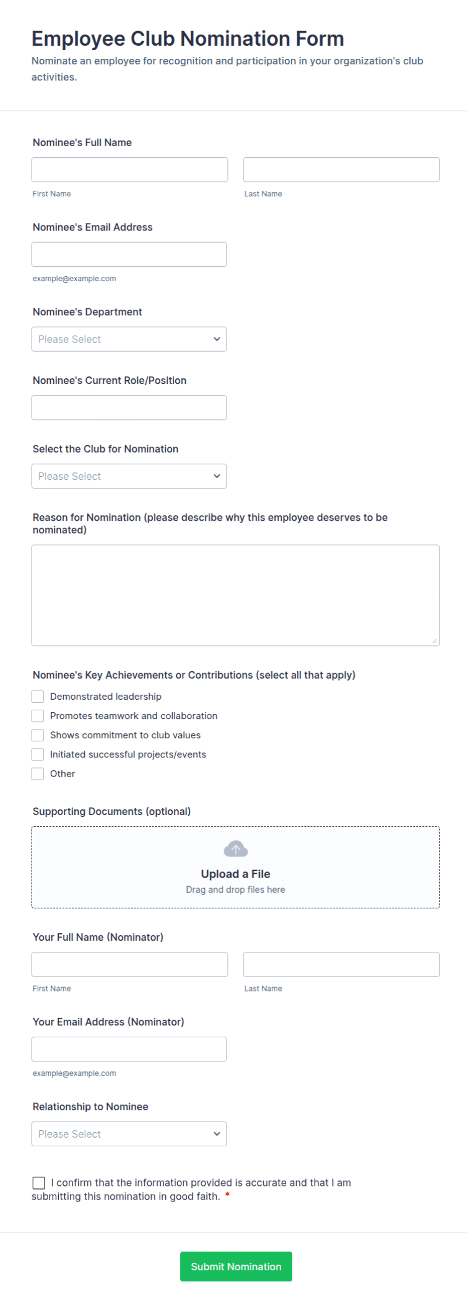 Employee Club Nomination Form Template | Jotform