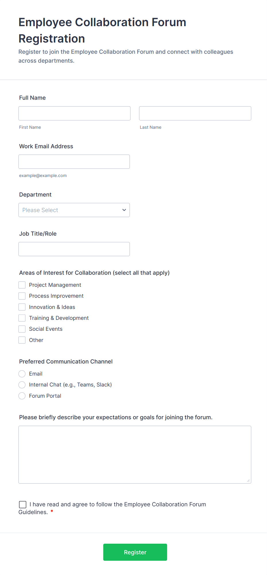 Employee Collaboration Forum Registration Form Template | Jotform