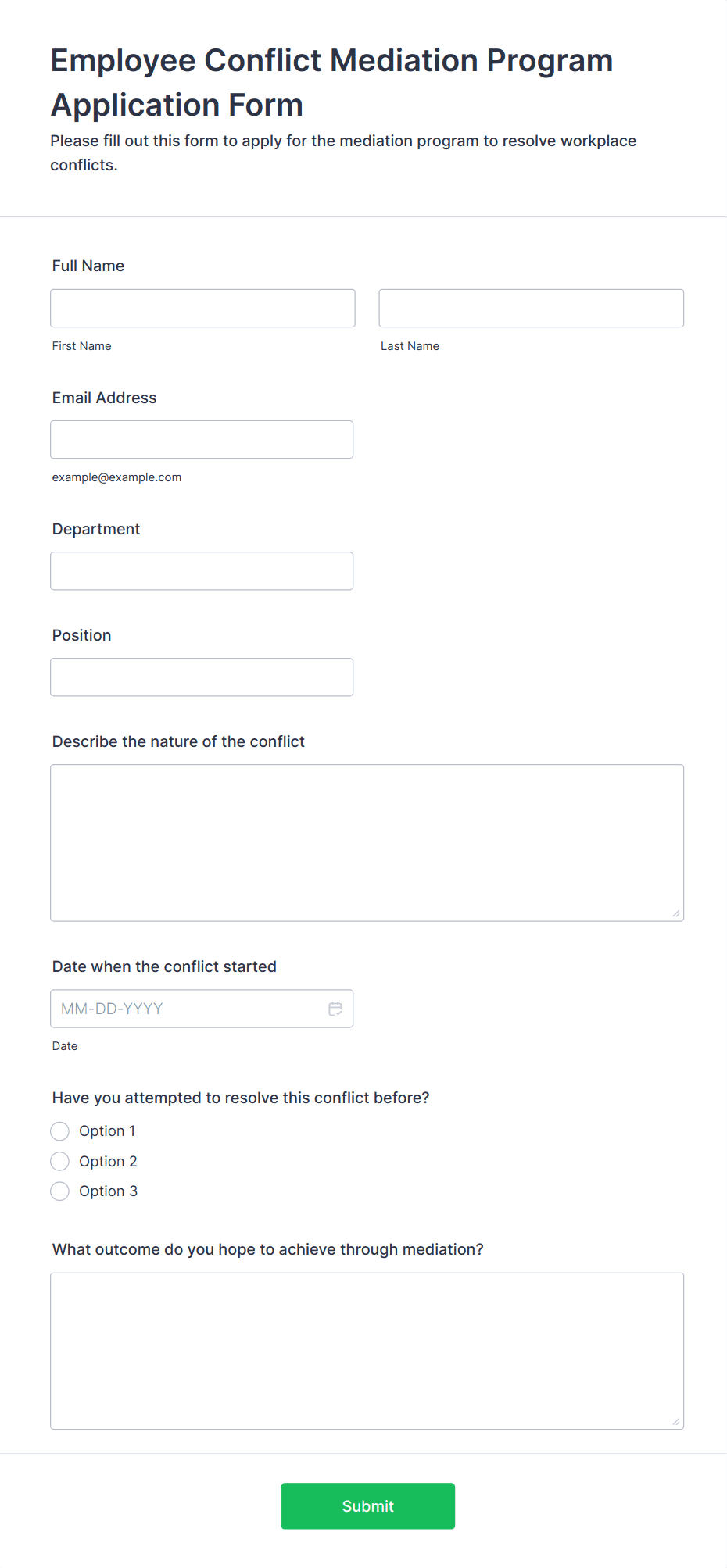 Employee Conflict Mediation Program Application Form Template | Jotform
