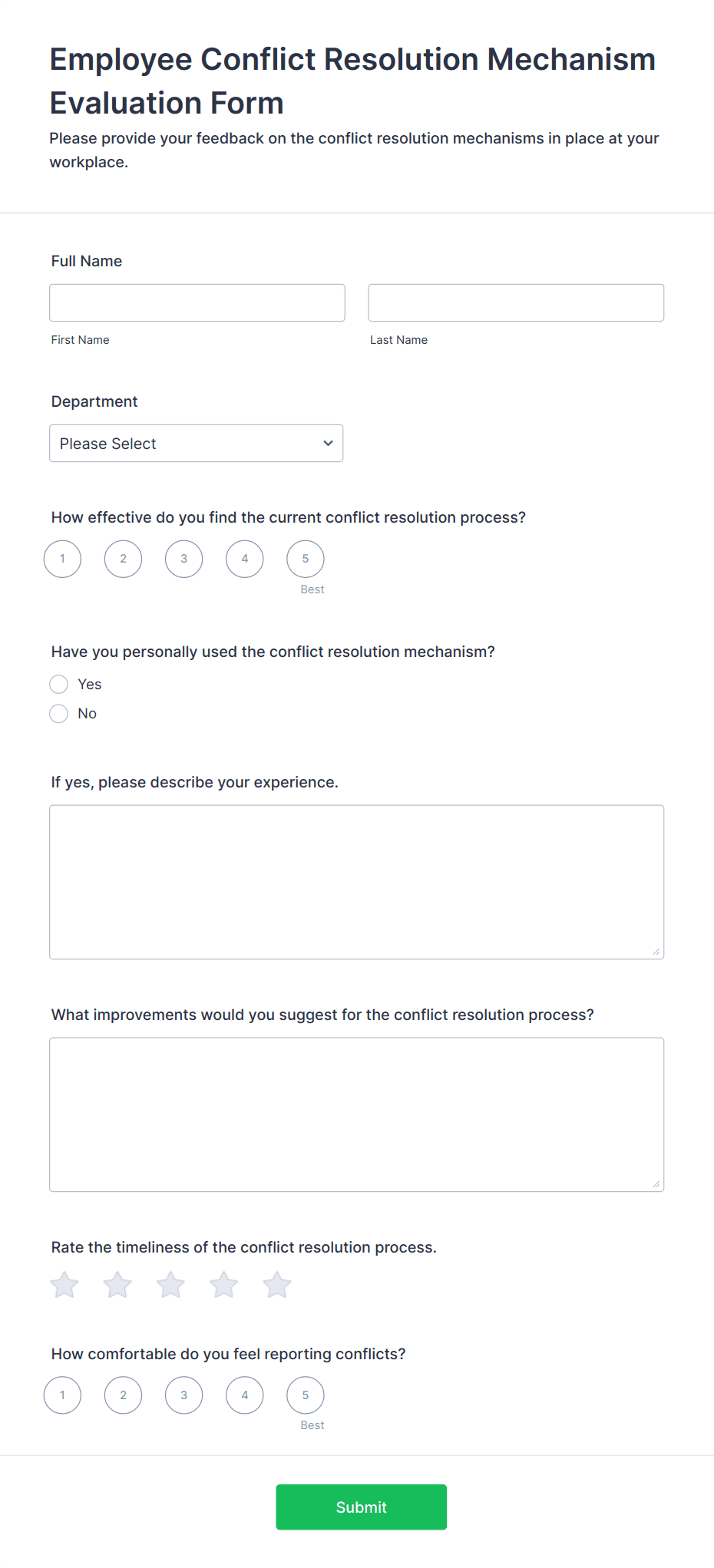 Employee Conflict Resolution Evaluation Form Template | Jotform