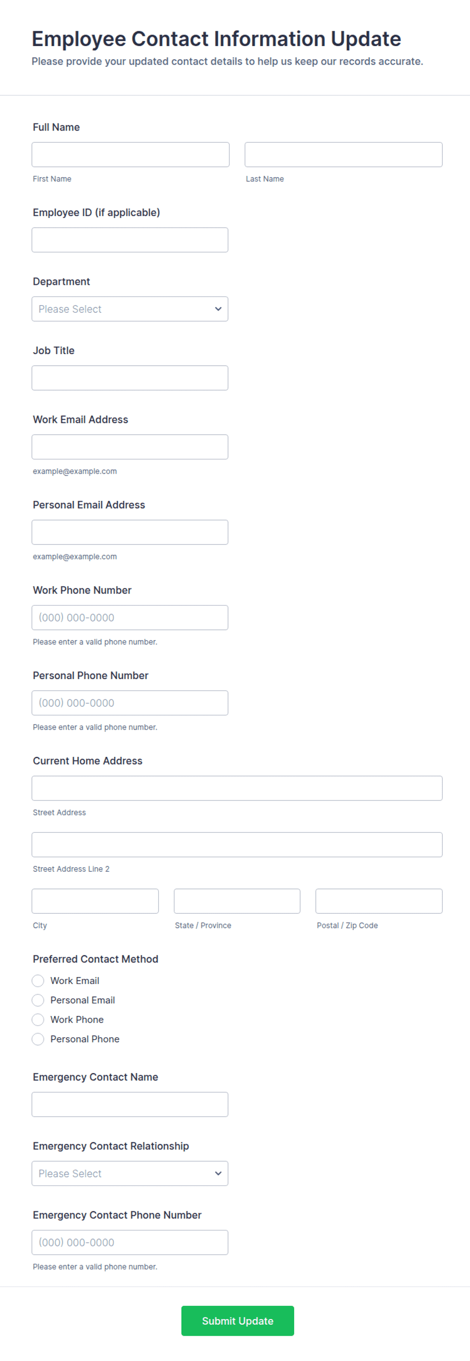 Employee Contact Information Update Form Template | Jotform
