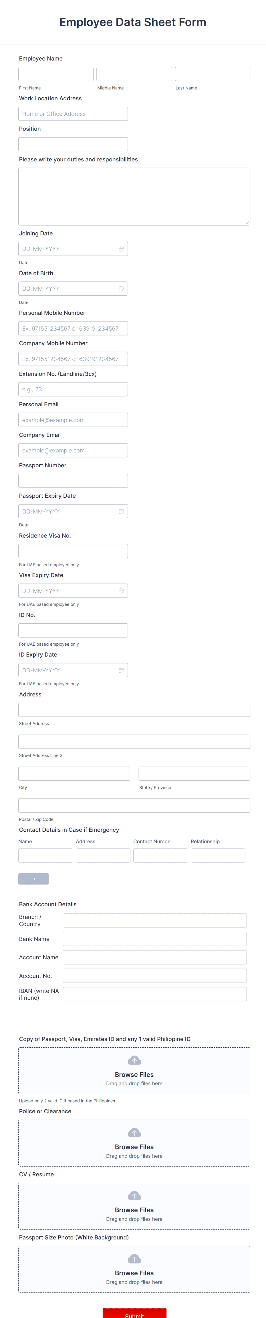 Employee Data Sheet Form Template | Jotform
