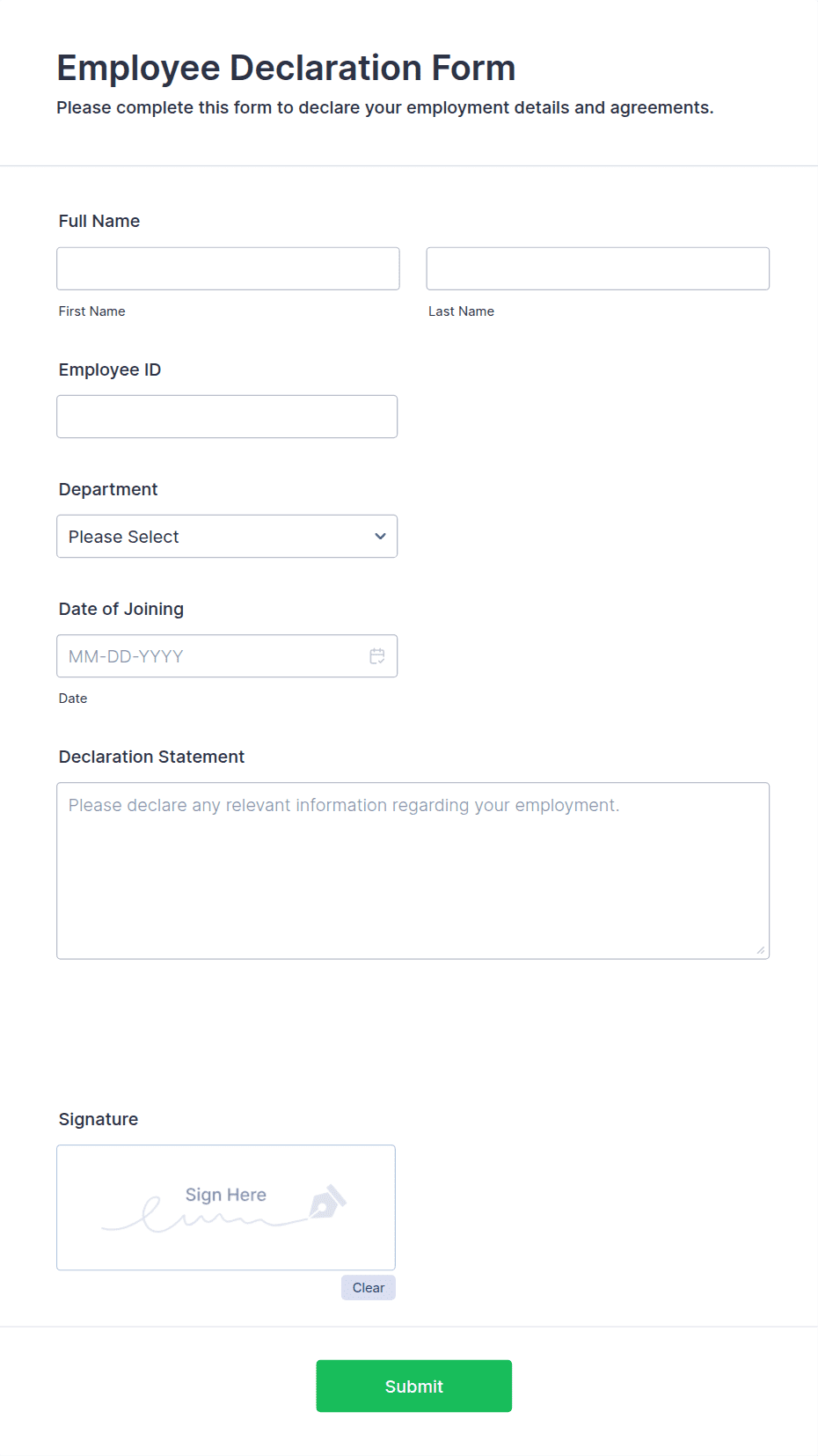 Employee Declaration Form Template | Jotform